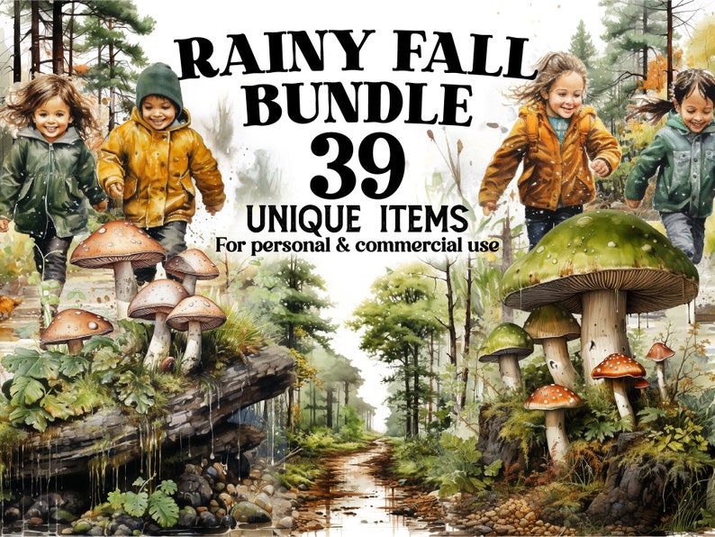 Fall Rainy Day Clipart Big Bundle 39 Watercolor Autumn Raining Days ...
