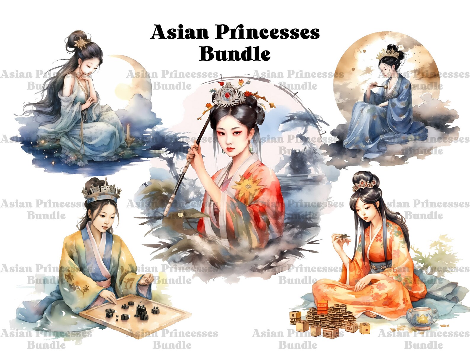 Asian Princess Clipart Bundle - 31 Princesses Pngs - Digital Download ...