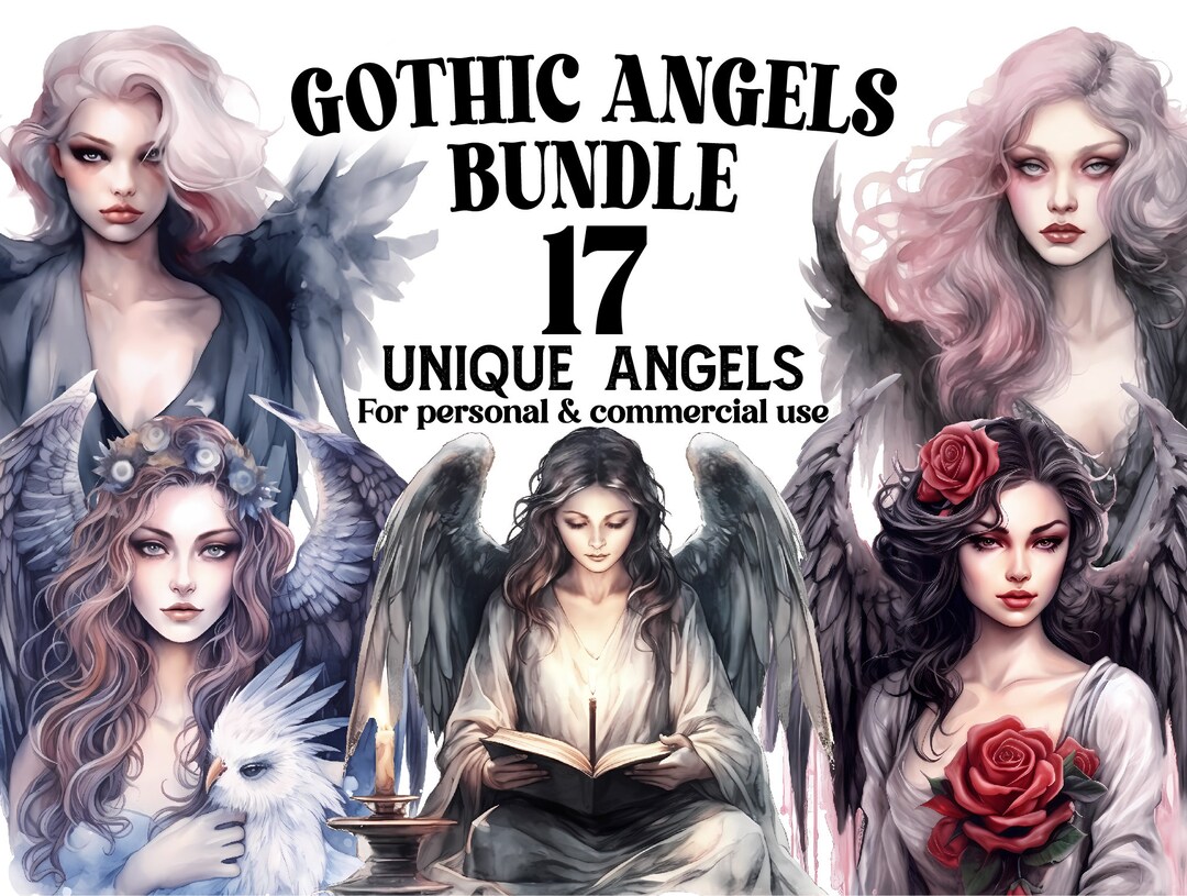 Gothic Angel Clipart Bundle 17 Gothic Angels as Watercolor PNGs Angel ...