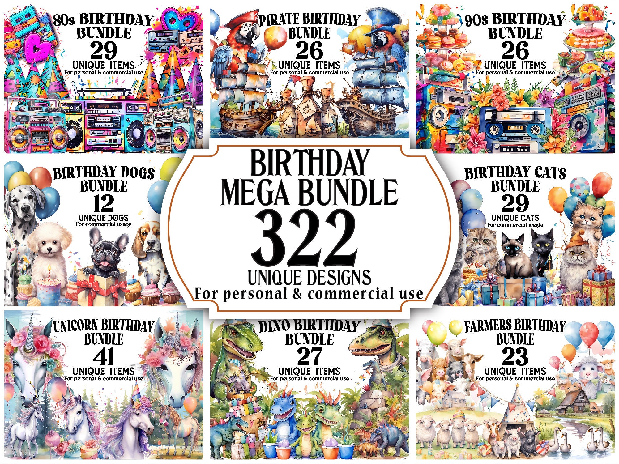 Birthday Mega Bundle 322 Birthday Pngs Ultimate Birthday Clip Art ...