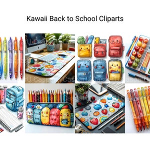 Kawaii Back to School Clipart Bundle 80 Watercolor Pngs Digital ...