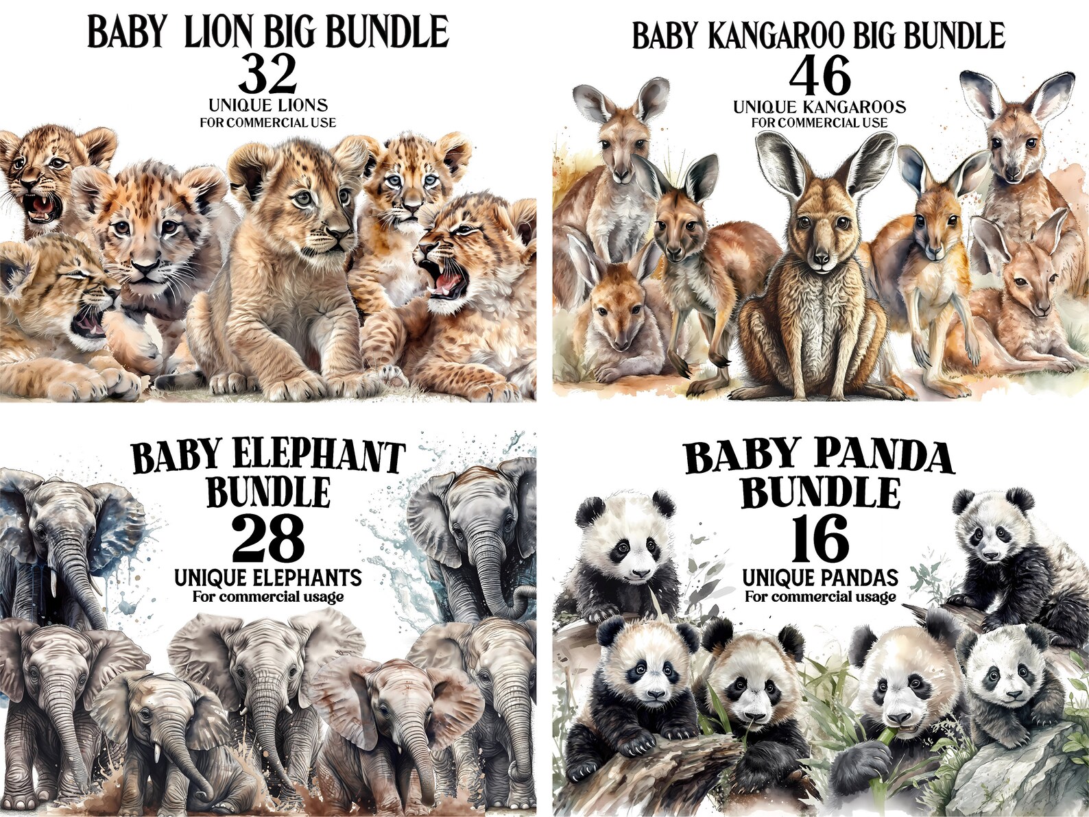 MEGA Cute Animals Clipart Bundle 705 süße Cartoon-Tiere als Aquarell ...