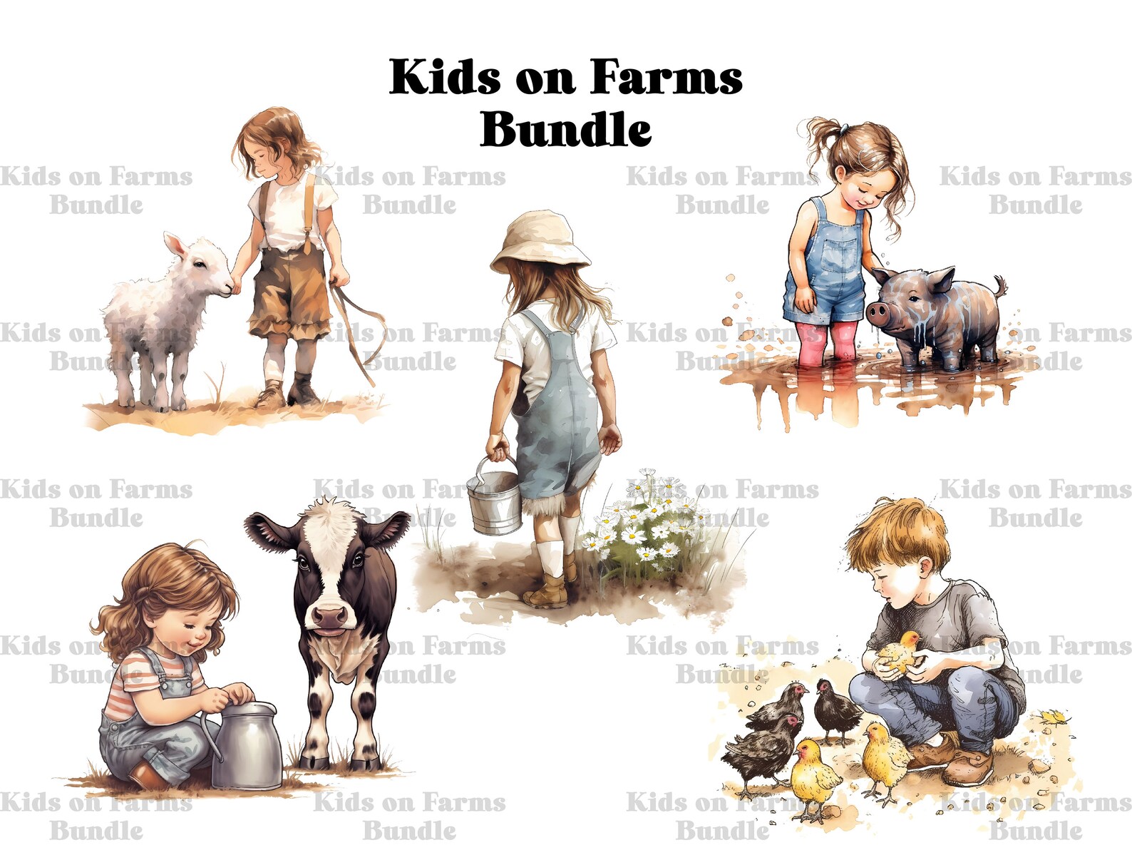 Kids on Farms Clipart Big Bundle 45 Farmer Kids Pngs Digital Download ...