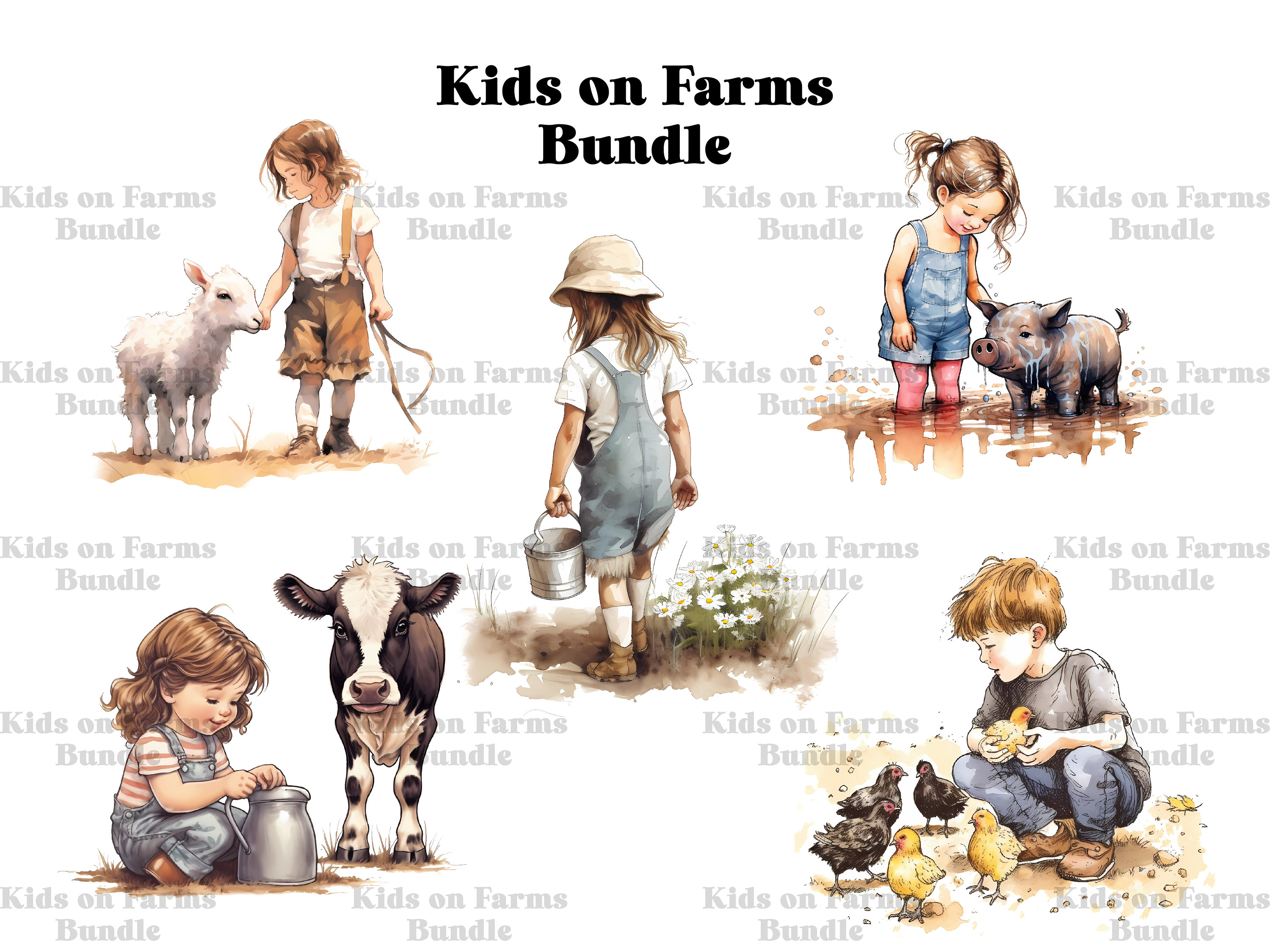 Kids on Farms Clipart Big Bundle – 45 Farmer Kids PNGs – Digitaler ...