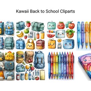 Kawaii Back to School Clipart Bundle 80 Watercolor Pngs Digital ...