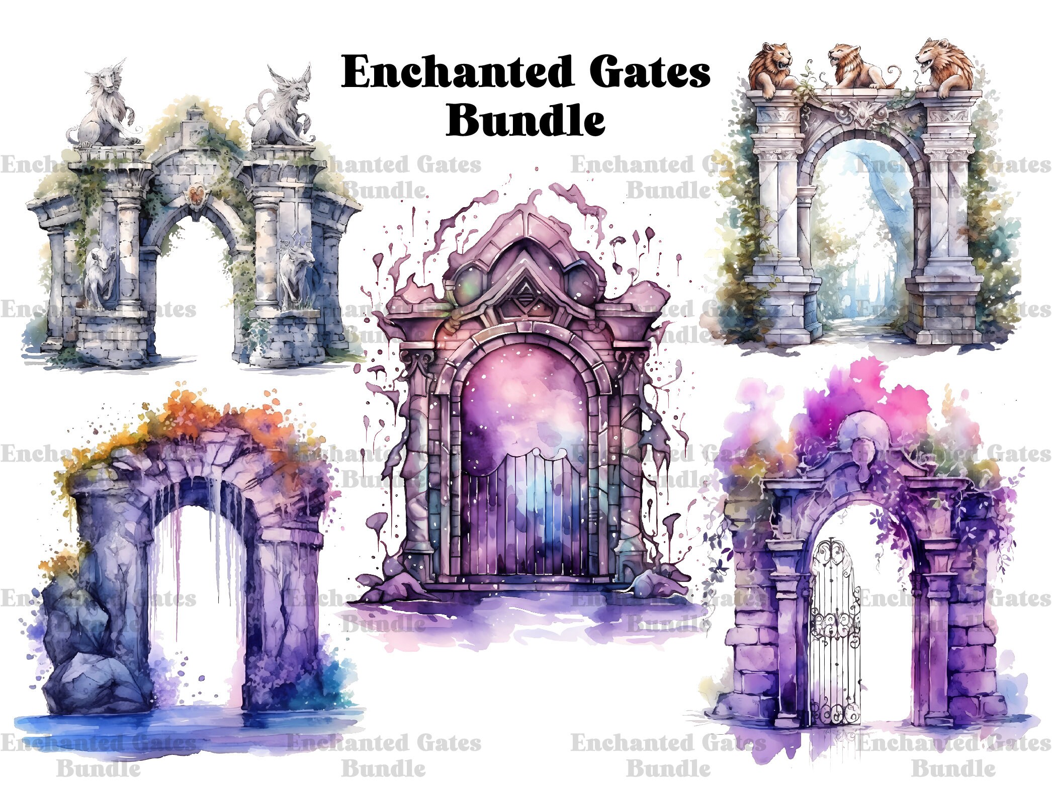 Enchanted Gate Clipart Bundle 34 Magic Gates PNG Fantasy Clip Art ...