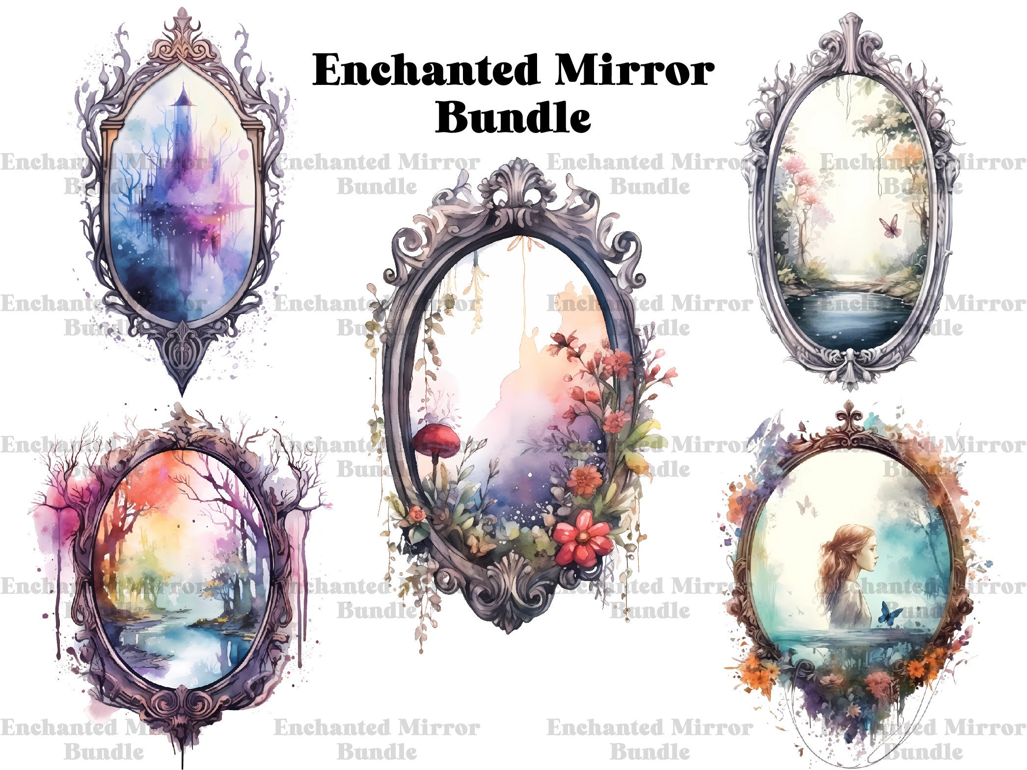 Enchanted Mirror Clipart Bundle 35 Magic Mirrors PNG Fantasy Clip Art ...