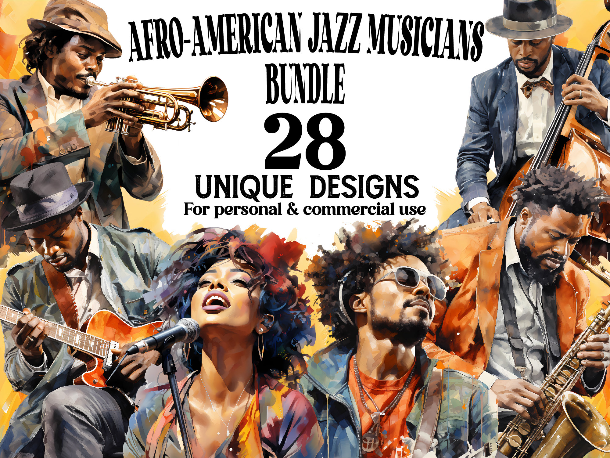 Afro-american Jazz Musicians Clipart Bundle - 28 Afro American Art Pngs ...