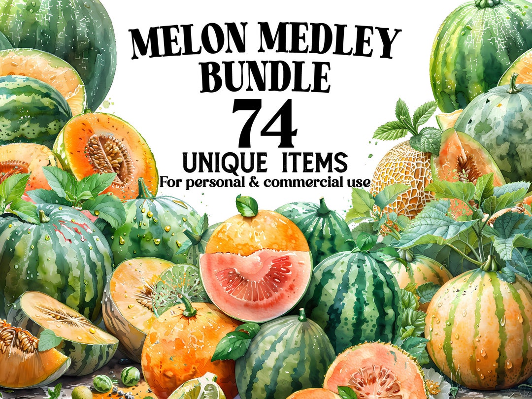 Melon Melody Clipart Bundle - 74 Fruits Watercolor Pngs - Digital ...