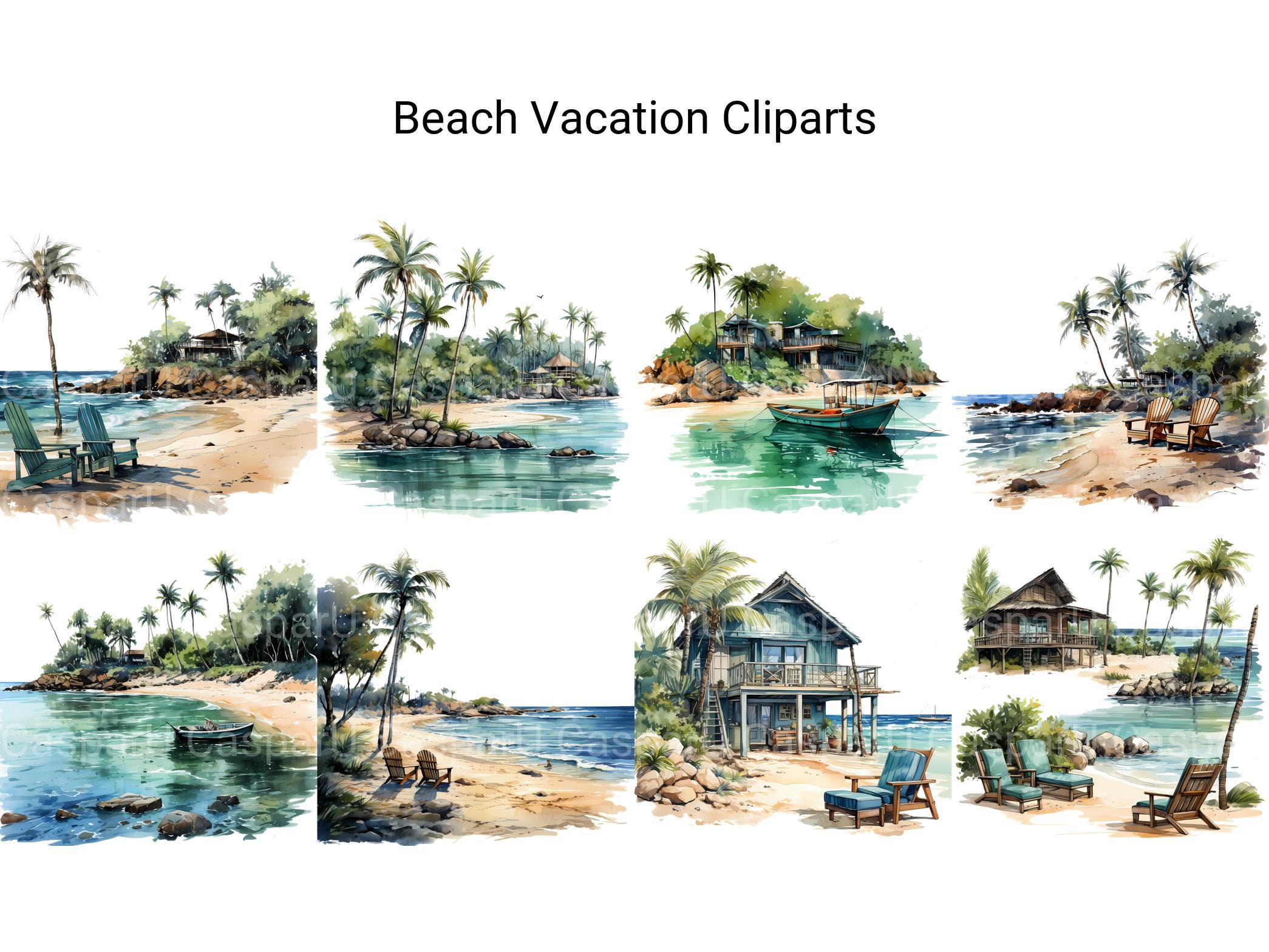 Beach Vacation Clipart Bundle 54 Travel Watercolor Pngs Digital ...