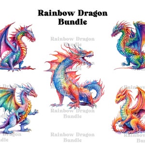Rainbow Dragon Clipart Bundle - 35 Rainbow Dragons Pngs With ...