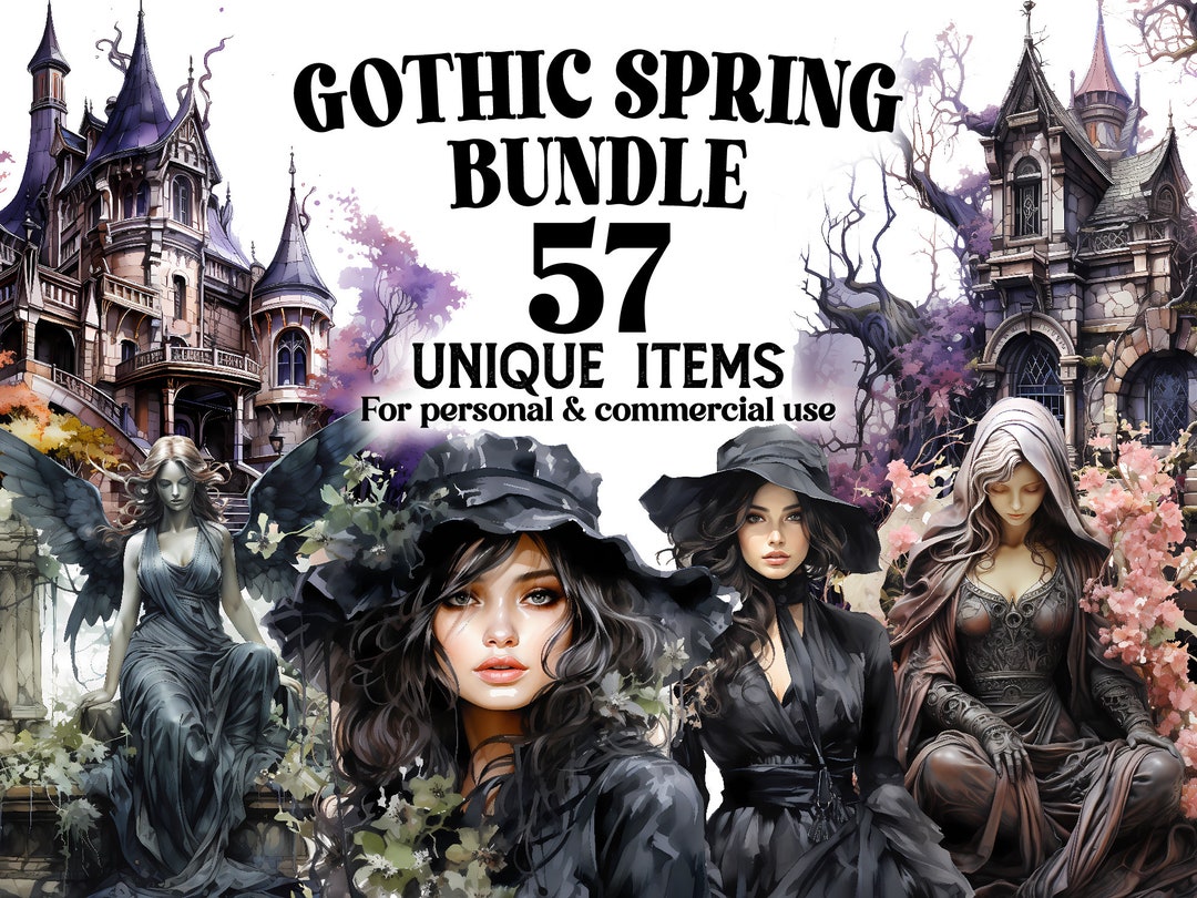 Gothic Spring Clipart Bundle - 57 Watercolor Pngs - Digital Drawings ...