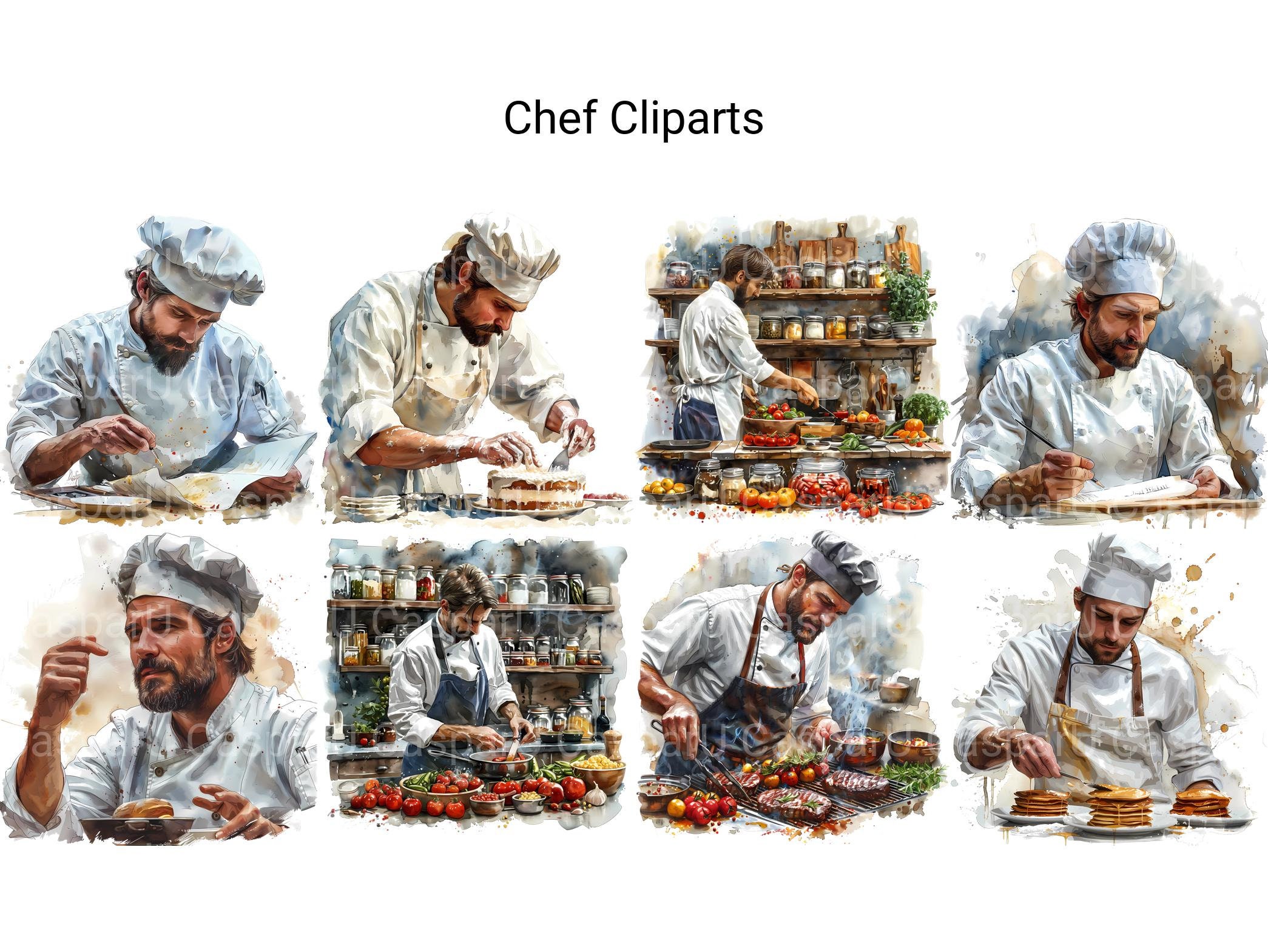 Chef Clipart Bundle 66 Work Watercolor Pngs Digital Drawings ...
