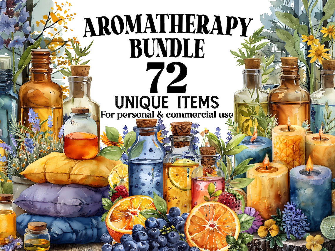Aromatherapy Clipart Bundle - 72 Watercolor Hobby and Craft Pngs ...