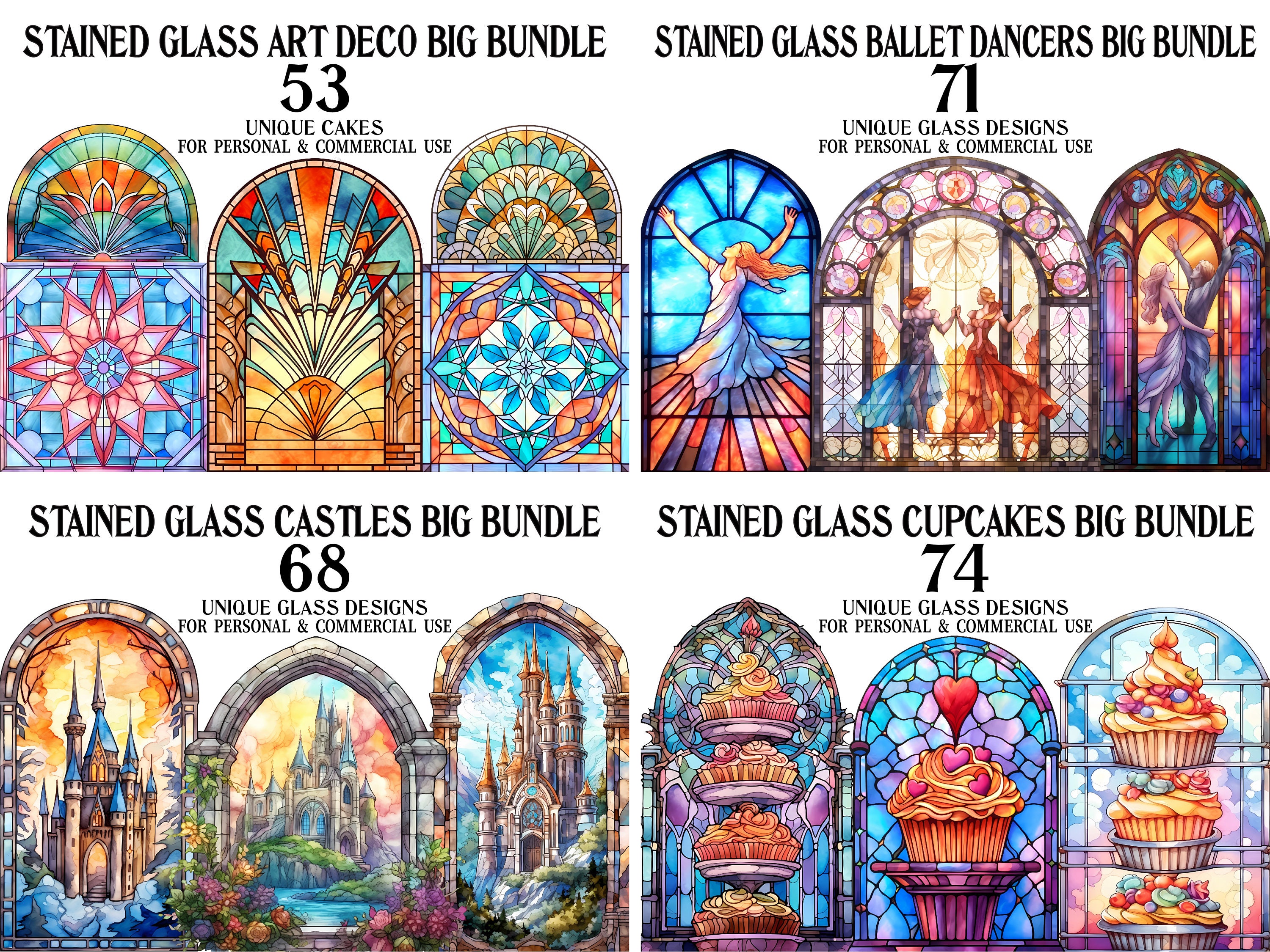 MEGA Stained Glass Bundle - 894 Stained Glass Windows as Transparent ...
