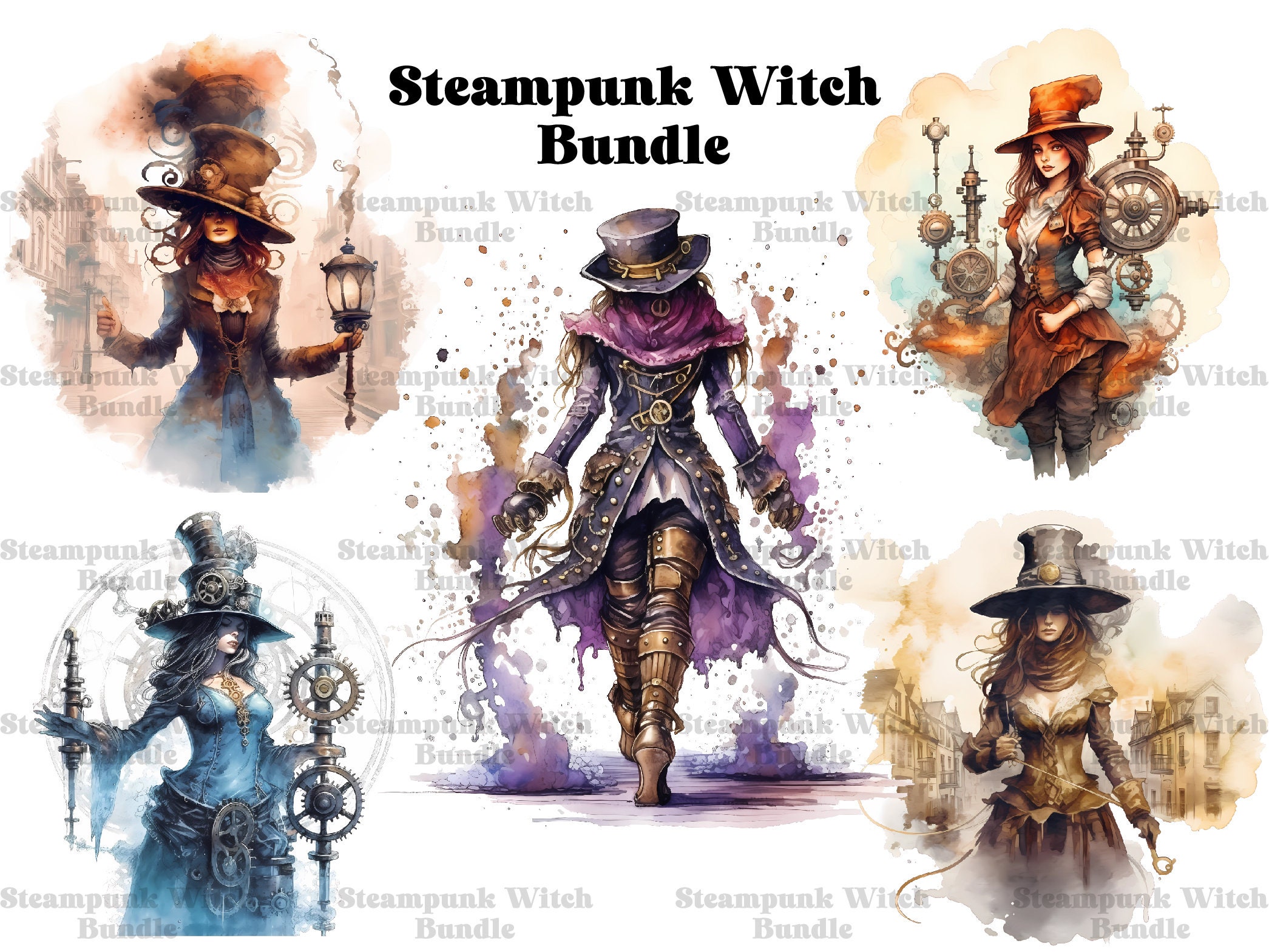 23 Steampunk Witch Clipart Bundle Steampunk Witches Watercolor PNG Clip ...