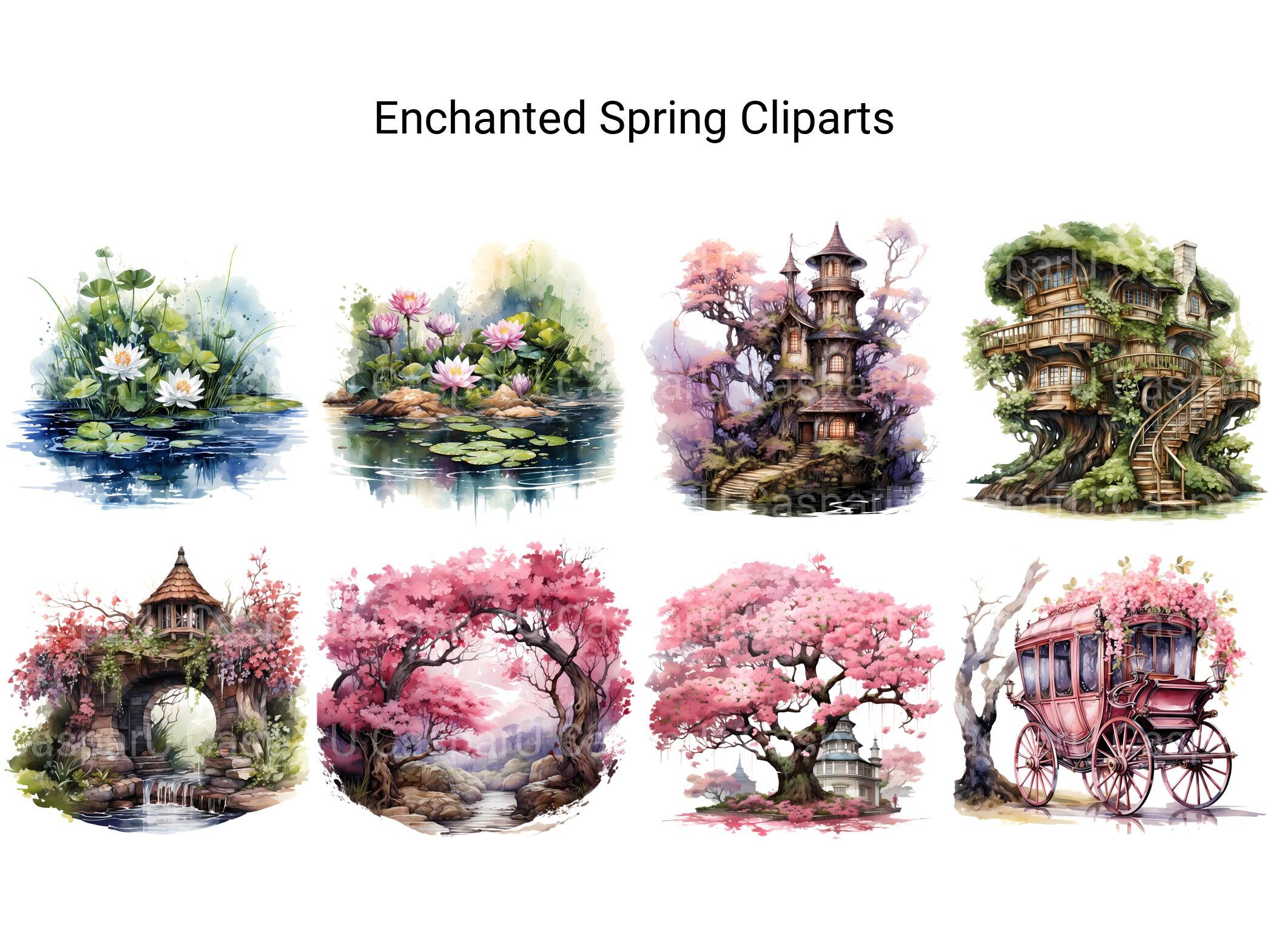Enchanted Spring Clipart Bundle - 84 Watercolor Pngs - Digital Drawings ...
