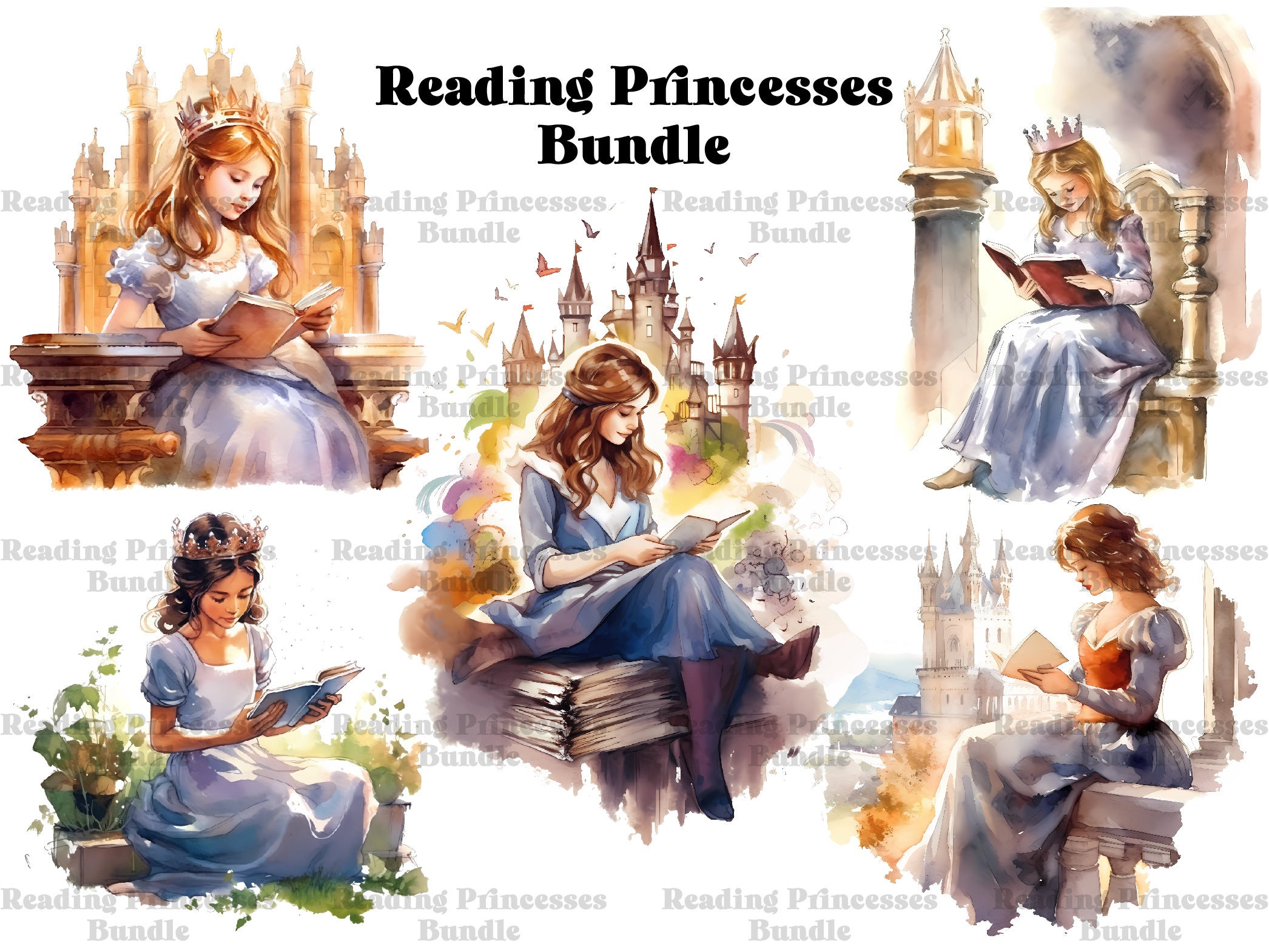 Reading Princess Clipart Bundle 17 Princesses Reading Books Pngs ...