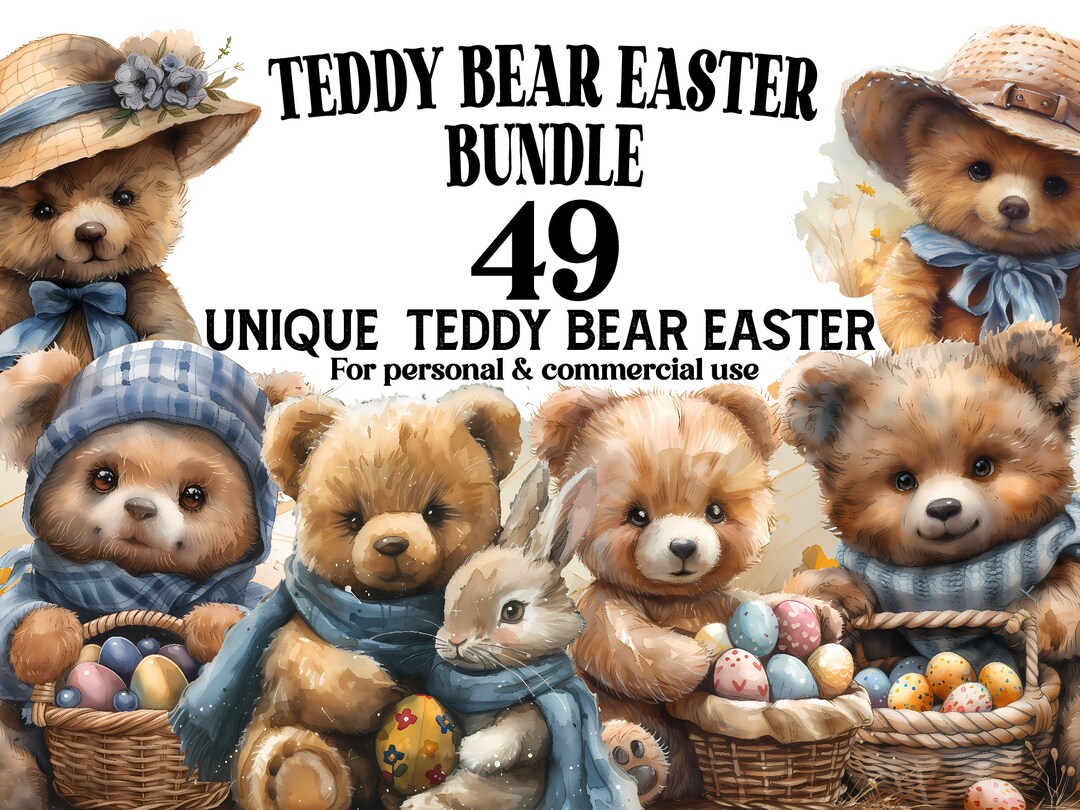 Teddy Bear Easter Clipart Bundle - 49 Watercolor Easter Pngs - Digital ...