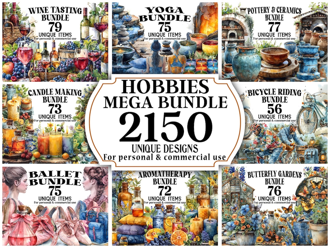 MEGA Hobbies & Craft Clipart Bundle - 2150 Activity Watercolor Pngs ...