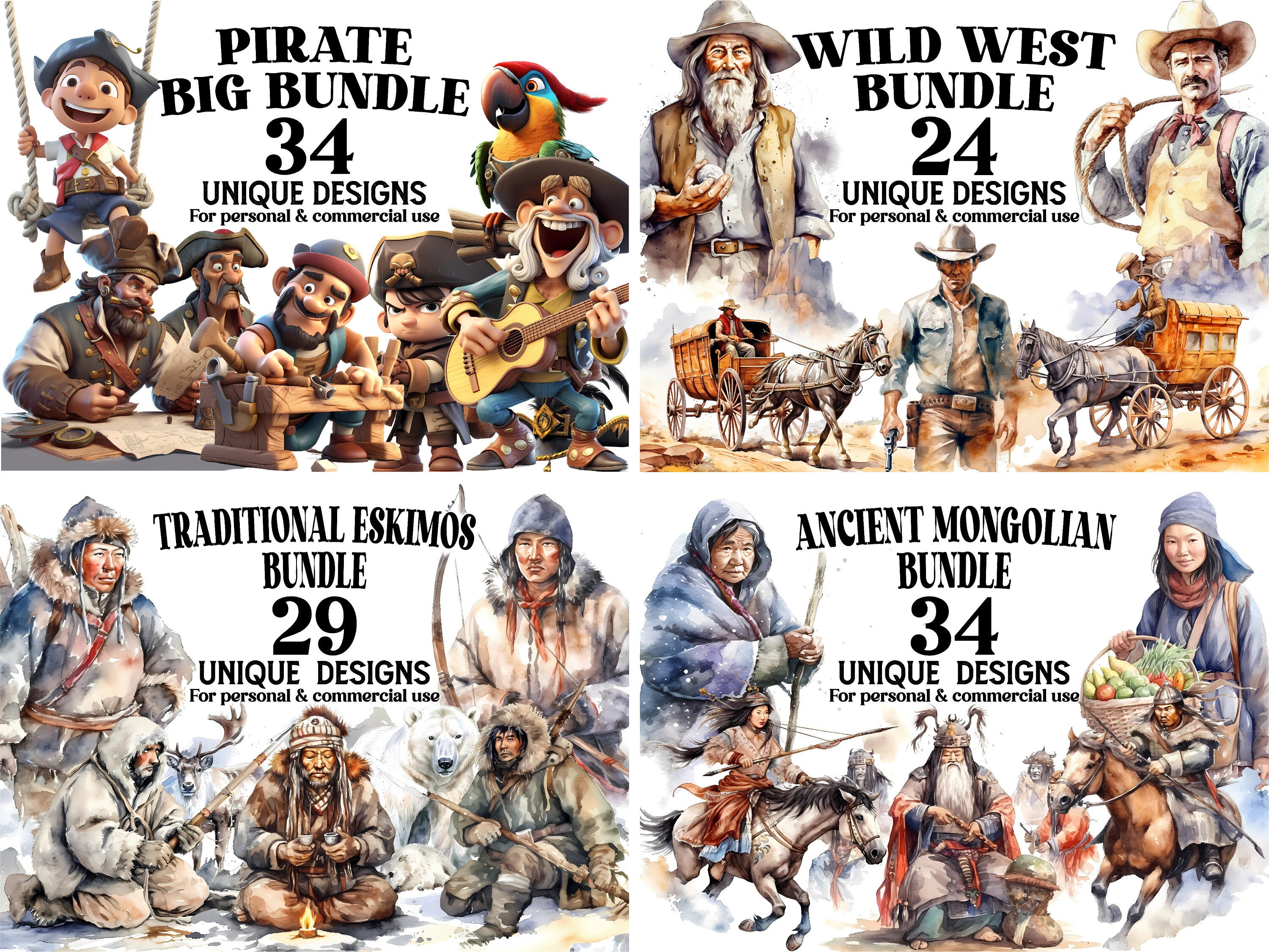 Civilization Mega Bundle Clipart Collection 390 Pngs of Pirates, Romans ...