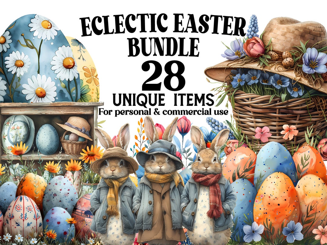 Eclectic Easter Clipart Bundle - 28 Watercolor Easter Pngs - Digital ...