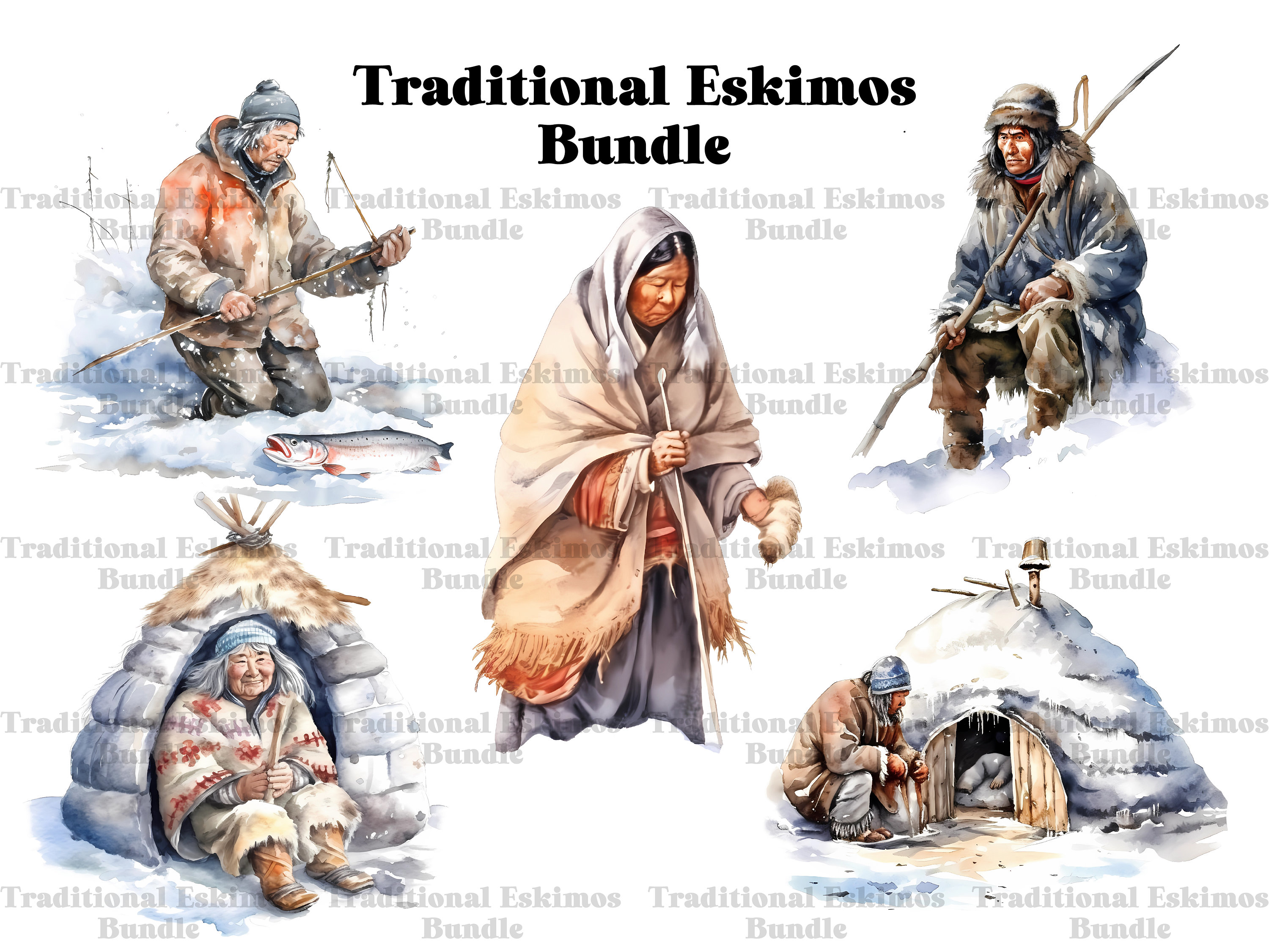 Eskimo Clipart Bundle 29 Watercolor Eskimo Pngs Digital Download for ...
