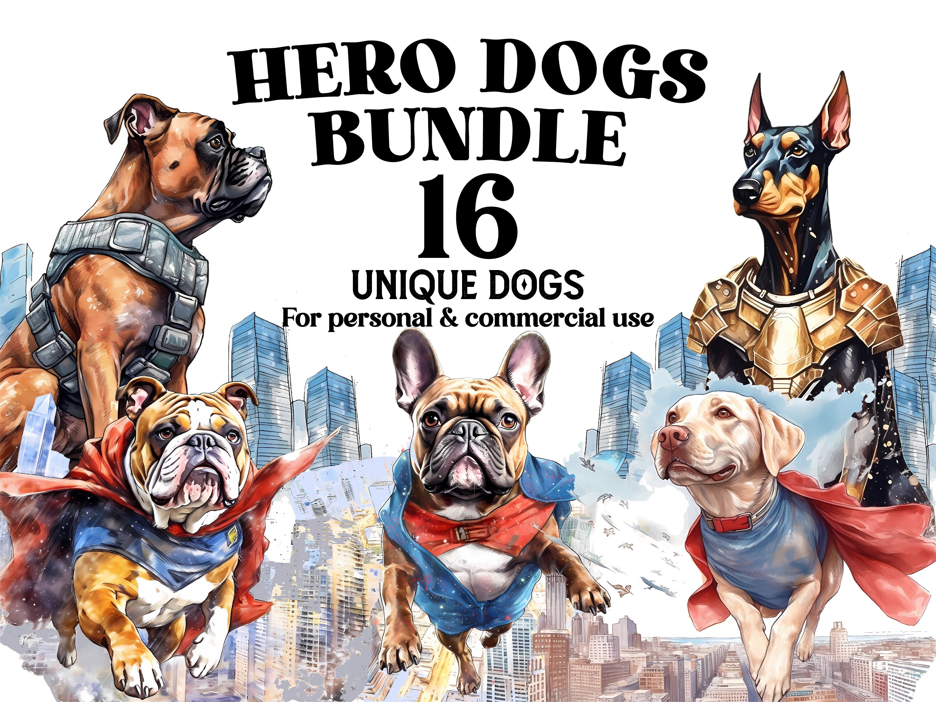 Hero Dog Clipart Bundle 16 Hero Dogs as Watercolor Pngs - Etsy