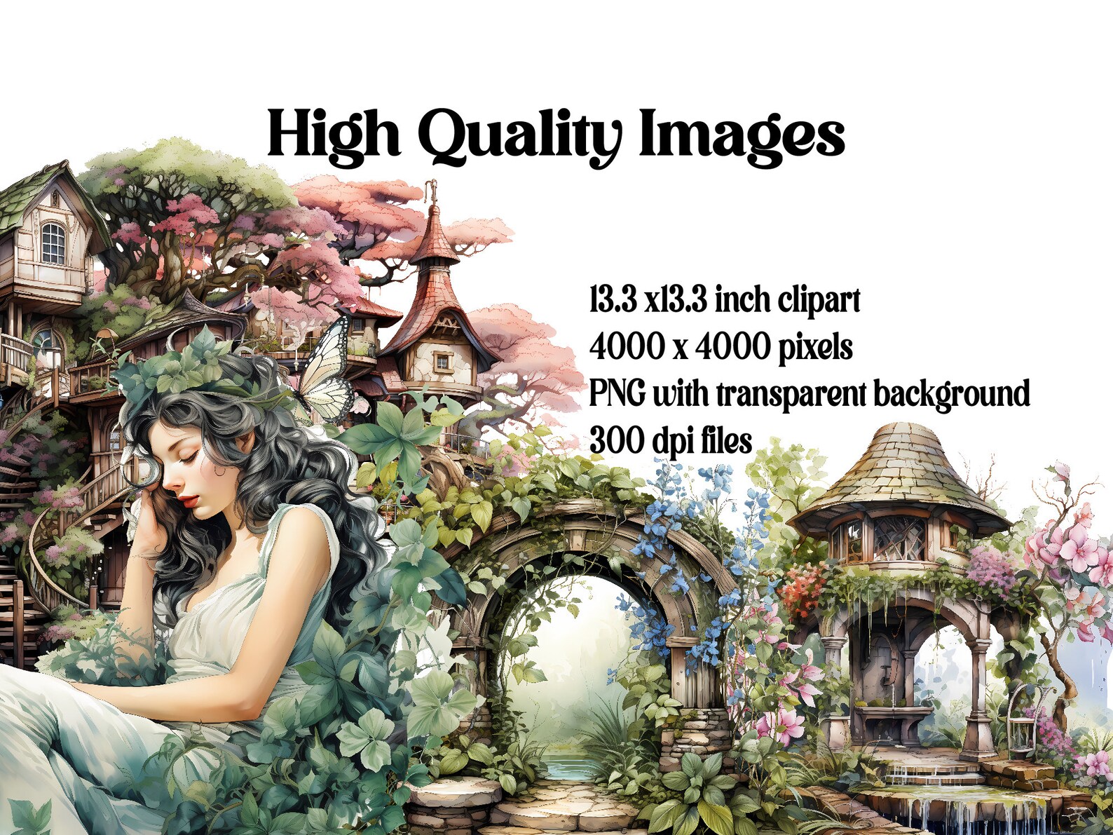 Enchanted Spring Clipart Bundle - 84 Watercolor Pngs - Digital Drawings ...
