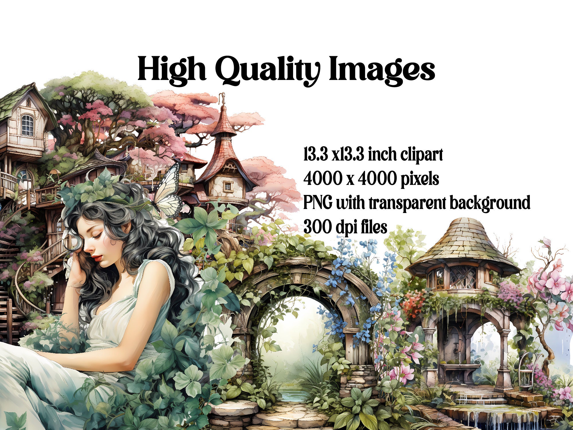 Enchanted Spring Clipart Bundle - 84 Watercolor Pngs - Digital Drawings ...