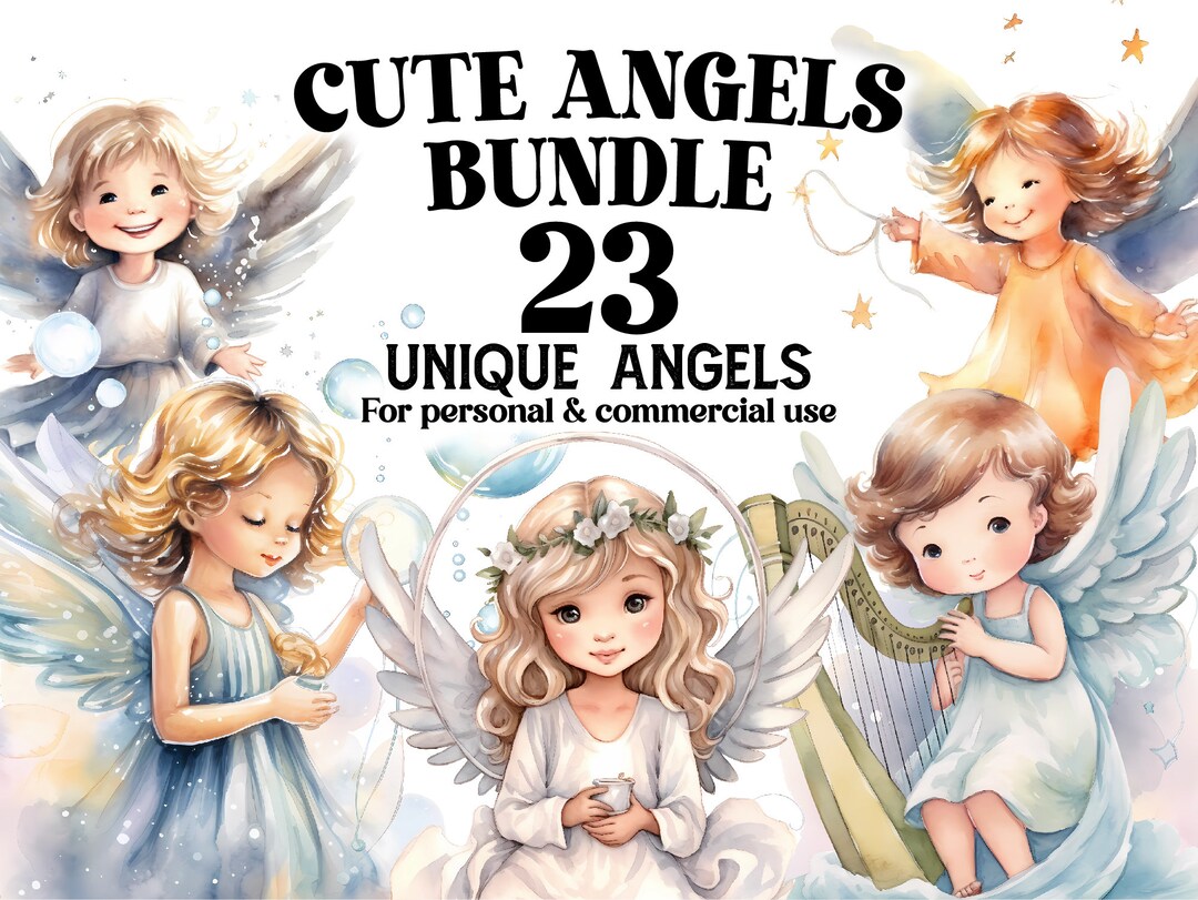 Cute Angel Clipart Bundle 23 Small Angels as Watercolor Pngs Angel Clip ...