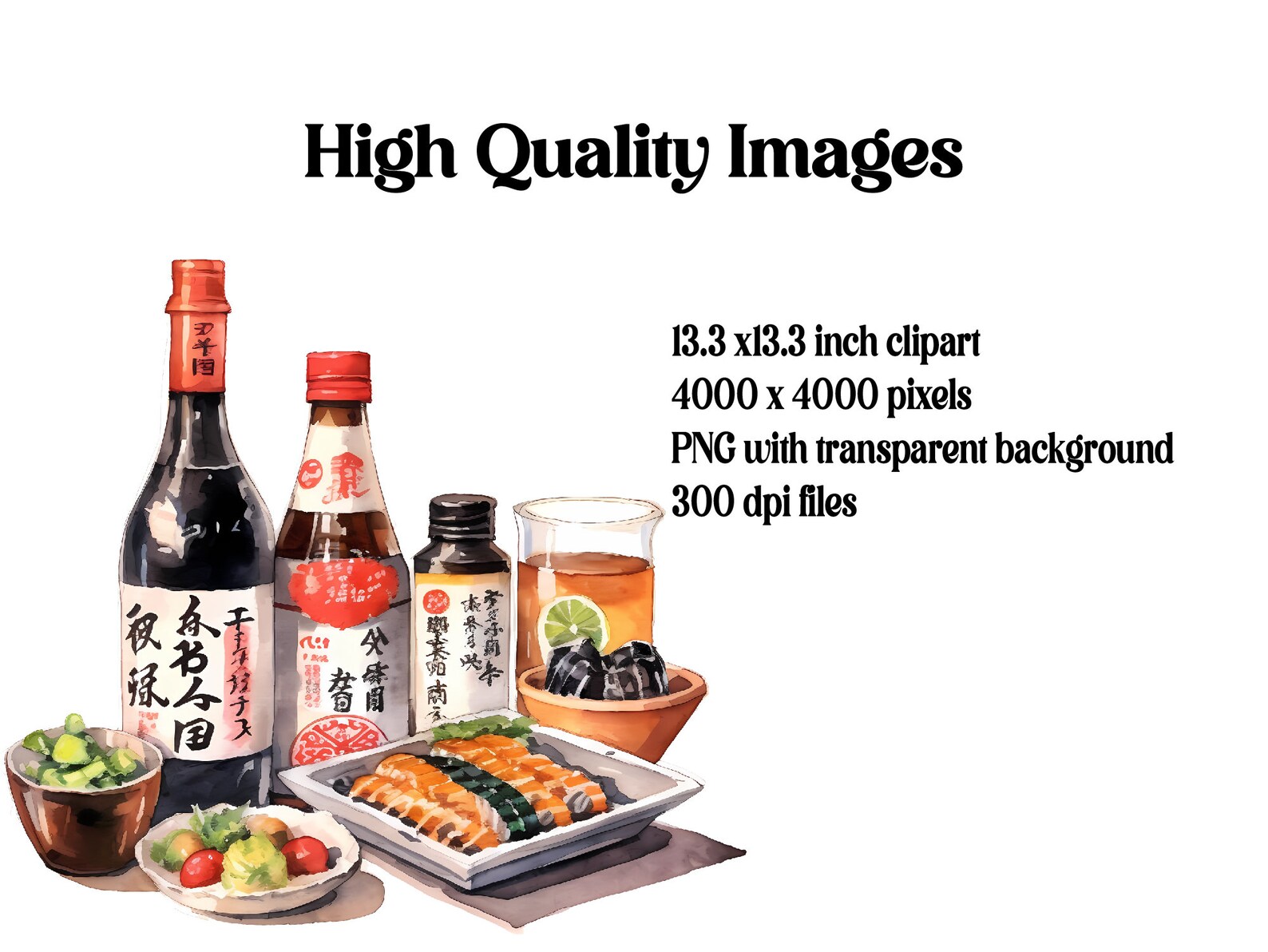 Sake and Japanese Drink Clipart Bundle 26 Sake Watercolor Pngs Clip Art ...