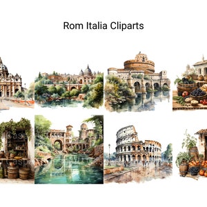 Rome Clipart Bundle - 45 Travel Watercolor Pngs - Digital Drawings ...