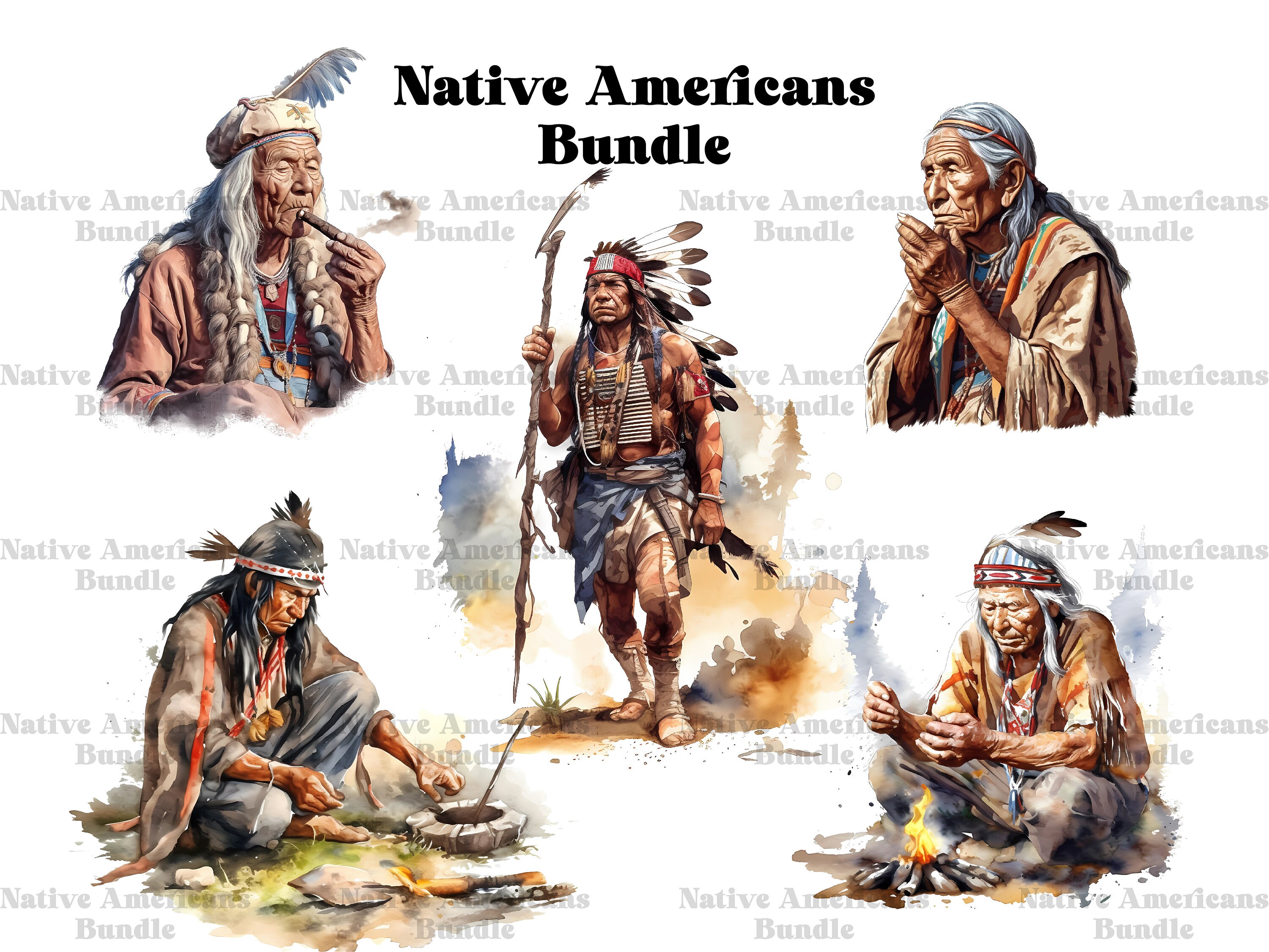 Native Americans Clipart Big Bundle - 44 Watercolor Native Americans ...