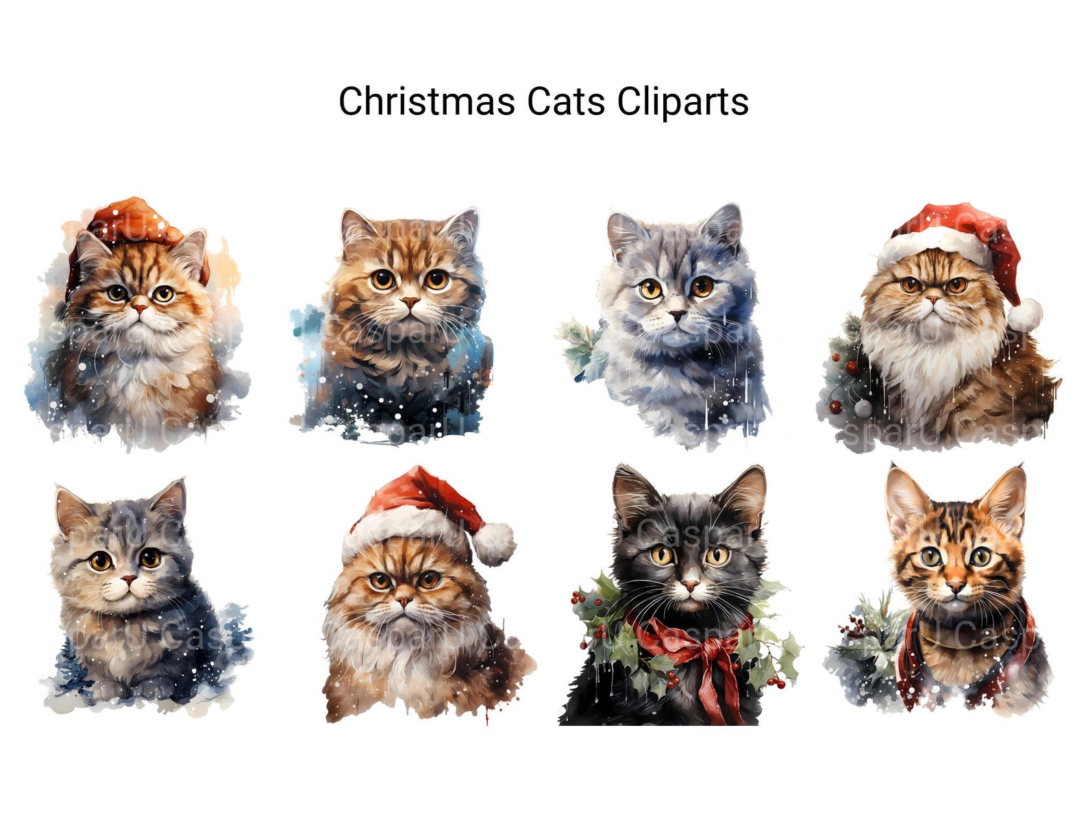 Christmas Cats Clipart Bundle 60 Christmas Pngs Clip Art Fordecor ...