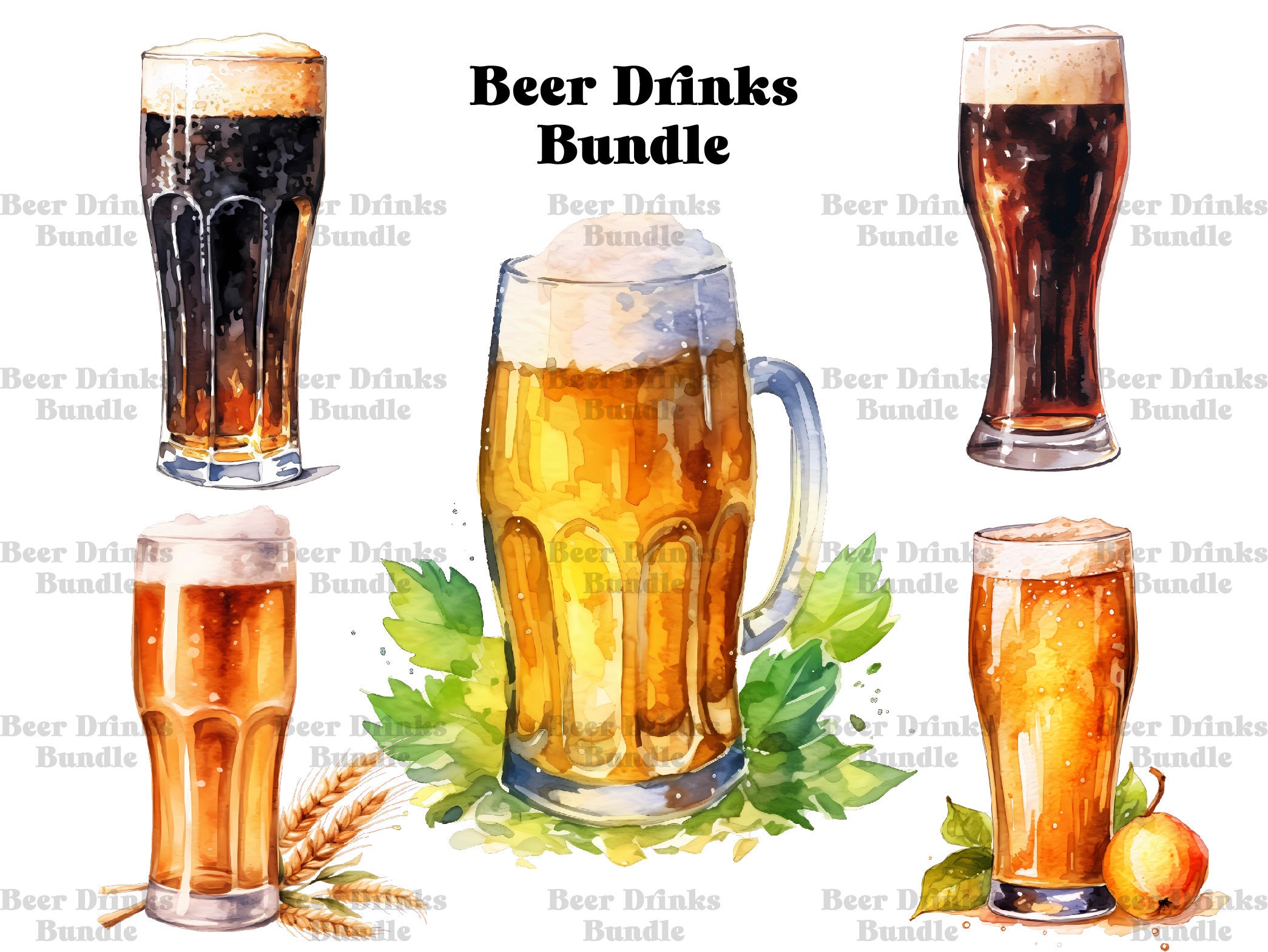 Beer Drink Clipart Bundle 37 Beers as Watercolor Pngs Clip Art ...