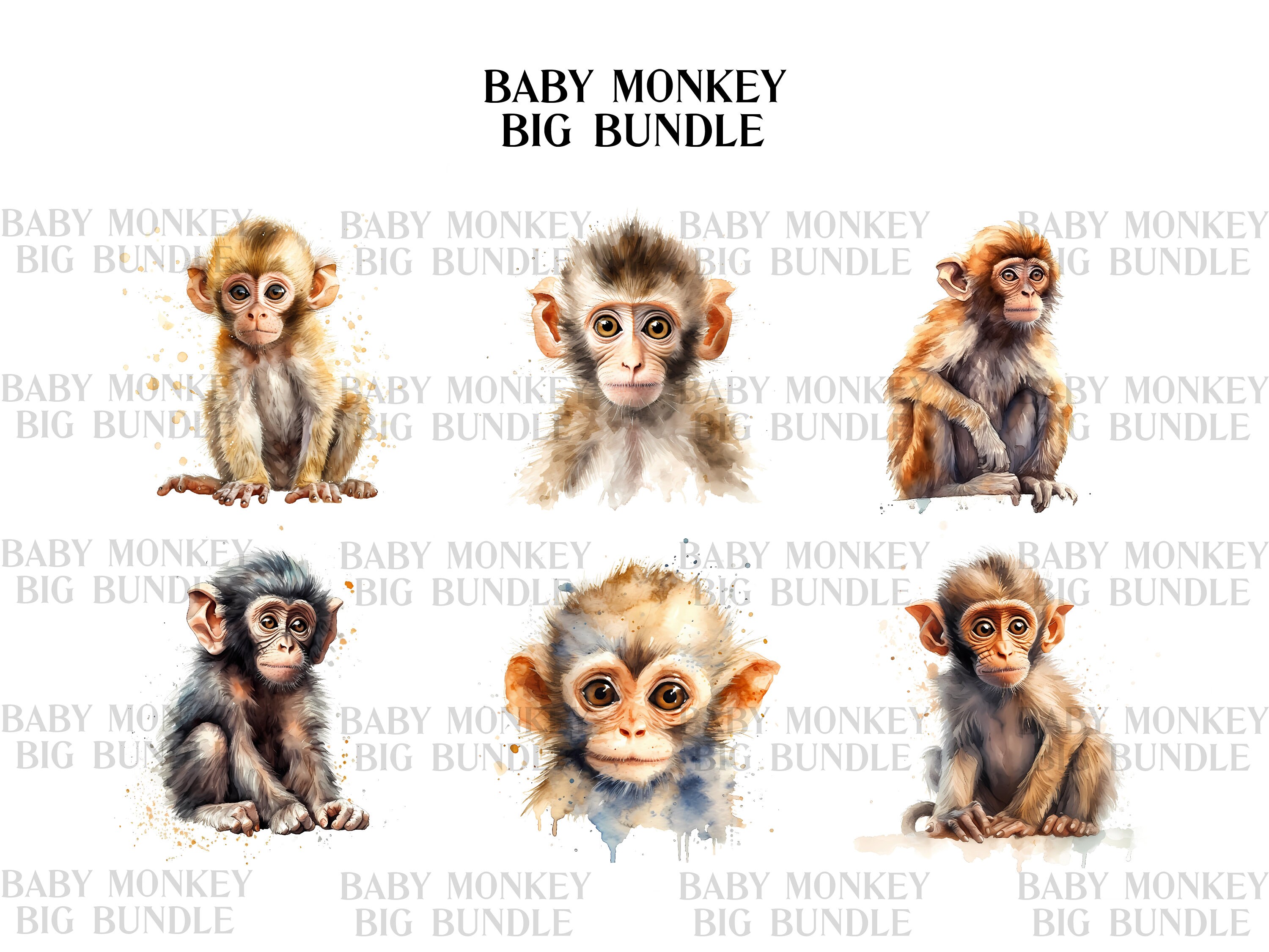Baby Monkey Clipart Big Bundle 35 Monkey Watercolor Pngs - Etsy