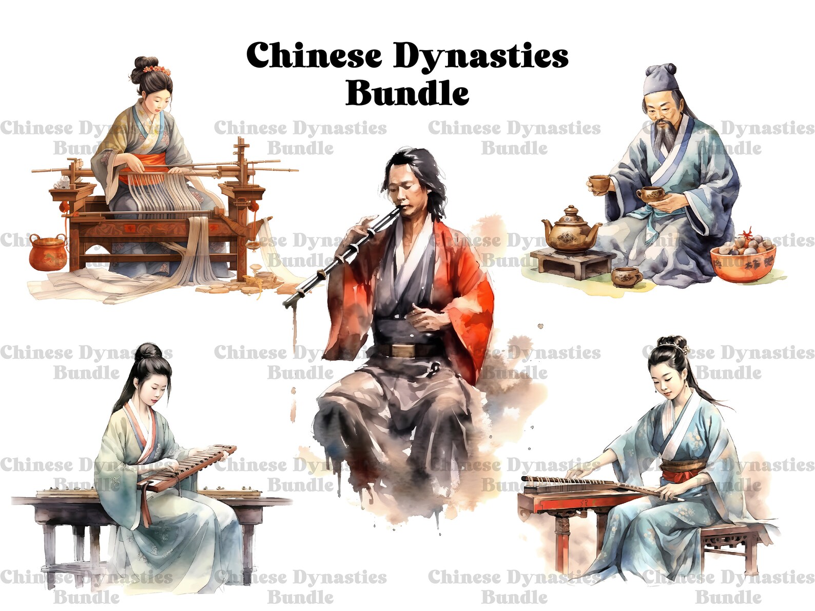 Chinese Dynasties Clipart Bundle 30 Watercolor Chinese - Etsy