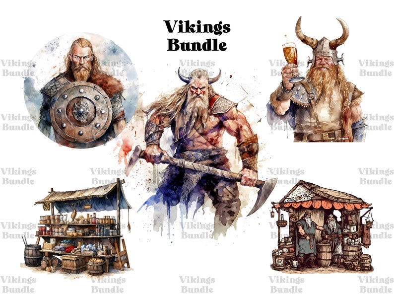 Viking Clipart Bundle 25 Watercolor Viking Pngs Digital Download for ...