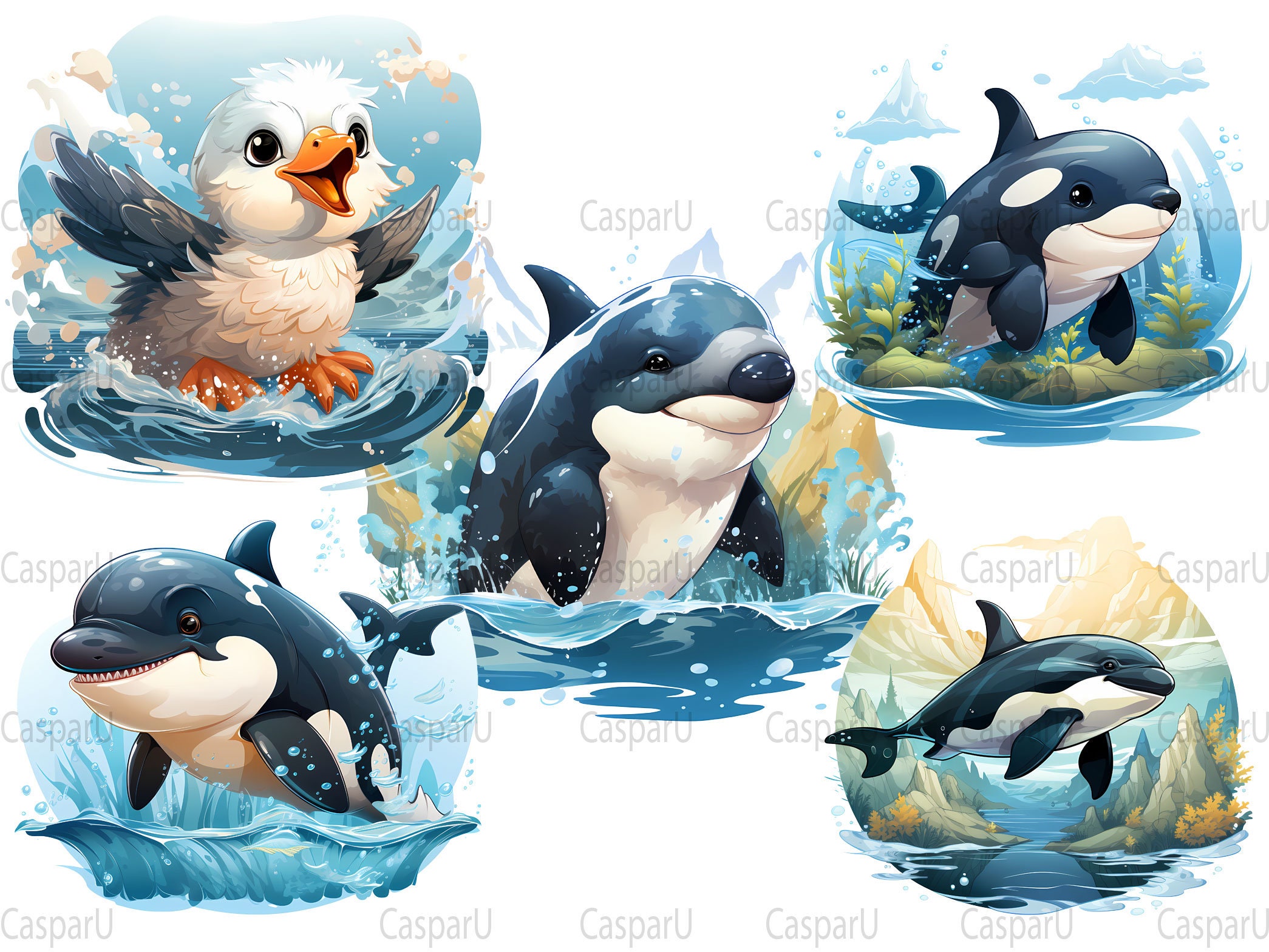 Cute Arctic Animals Clipart Big Bundle 34 Animal Watercolor Pngs ...