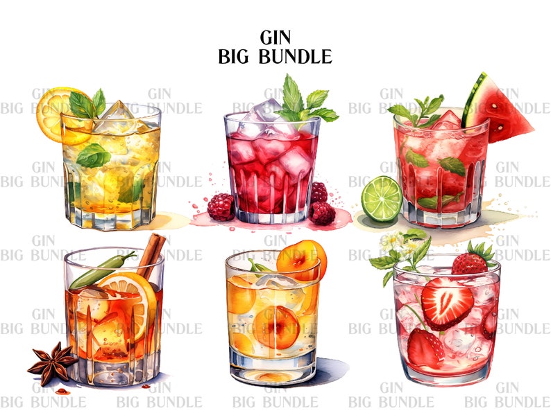 Gin Clipart Big Bundle - 52 Gin Drinks as Pngs - Clip Art Collection ...