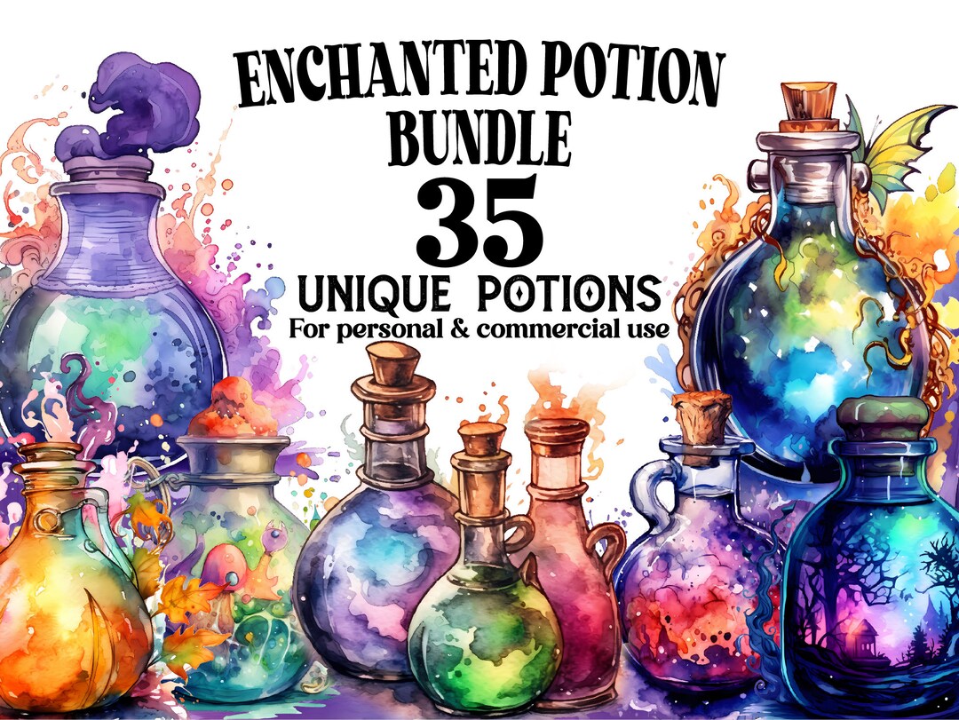 Enchanted Potion Clipart Bundle - 35 Magic Elixiers PNG - Fantasy Clip ...