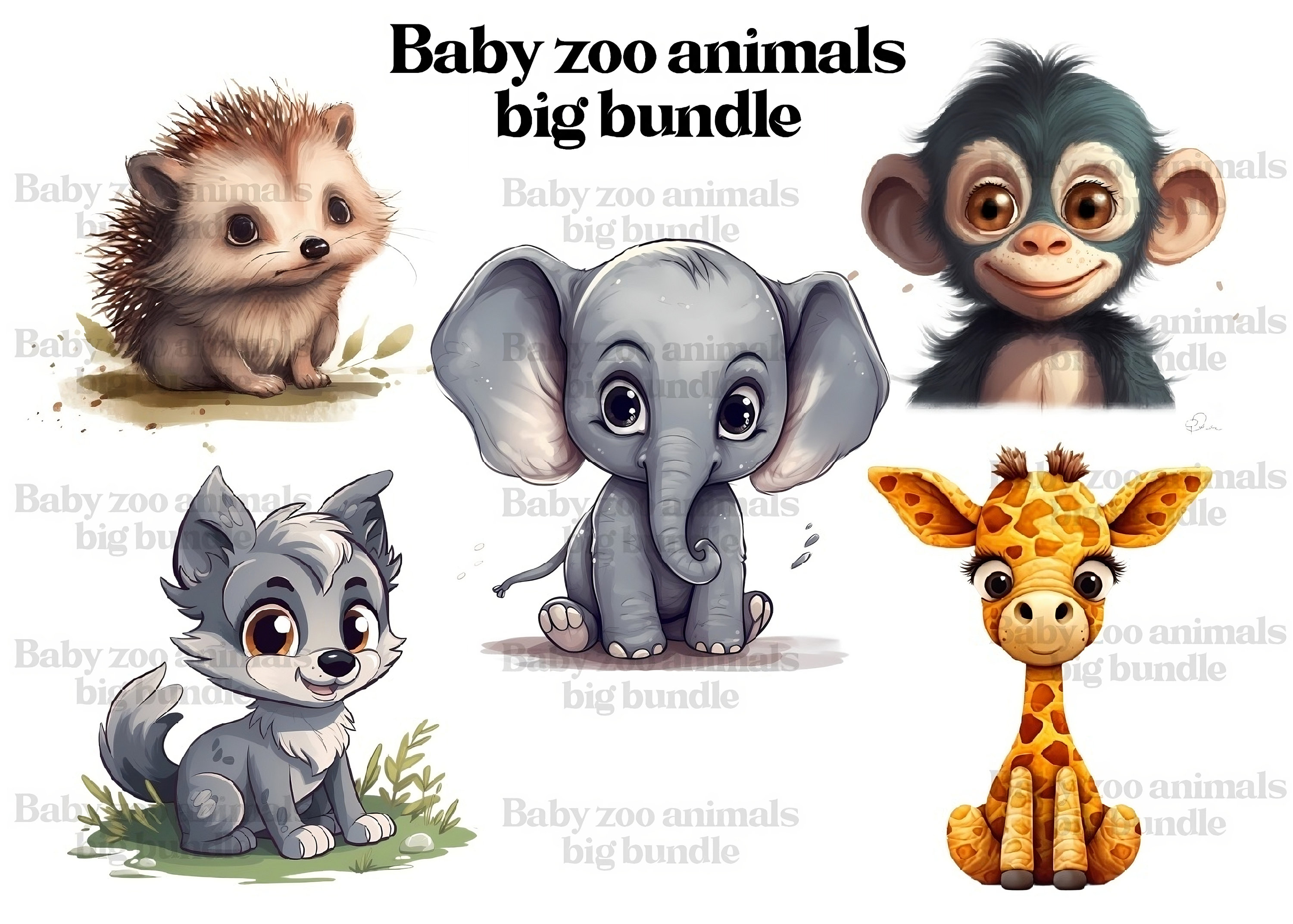 25 Baby Zoo Animals Clipart Bundle Cute Cartoon Animal Pngs - Etsy