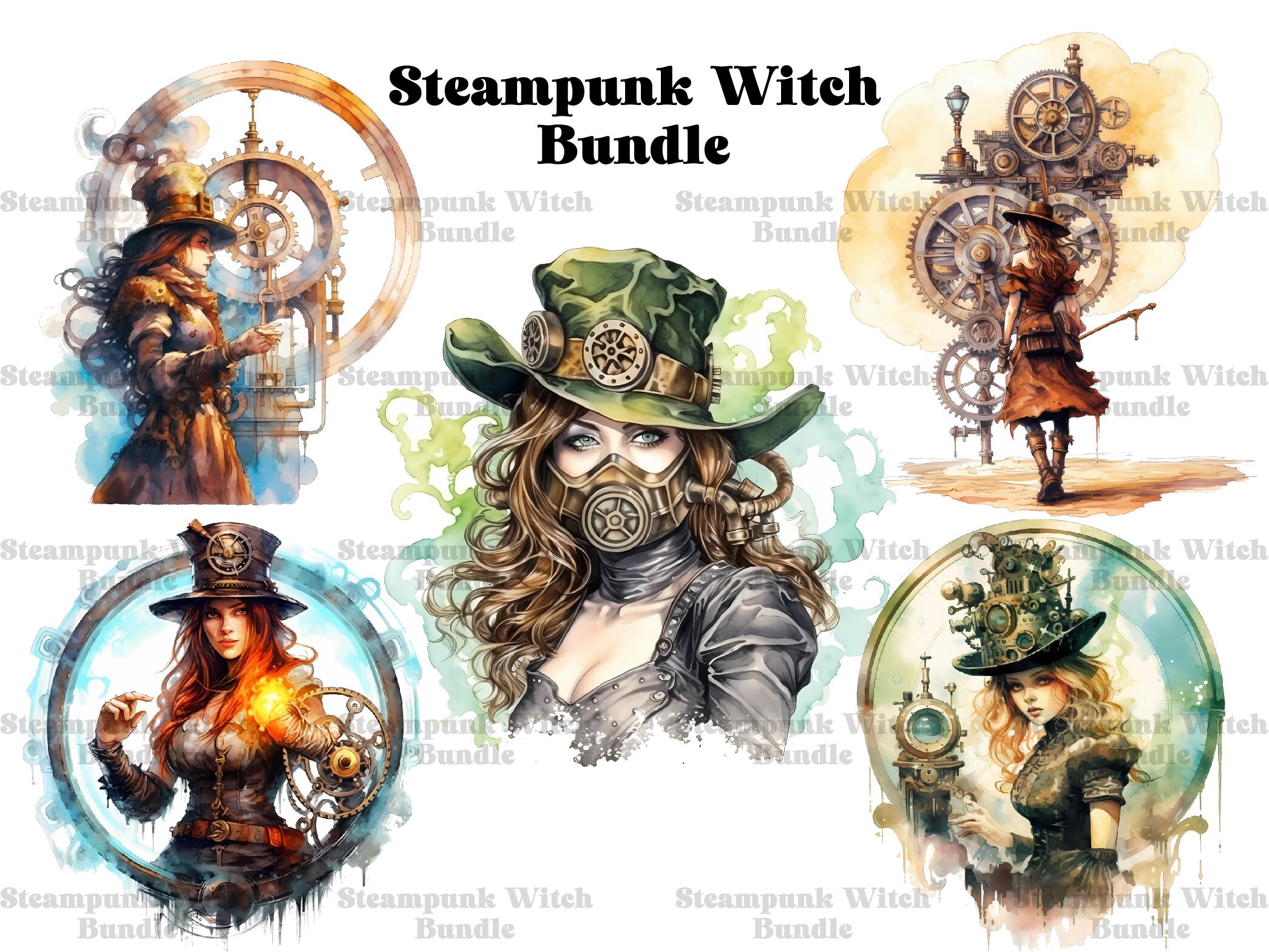 23 Steampunk Witch Clipart Bundle Steampunk Witches Watercolor PNG Clip ...