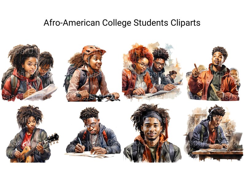 Afro-american College Students Clipart Bundle 53 Afro American Art Pngs ...
