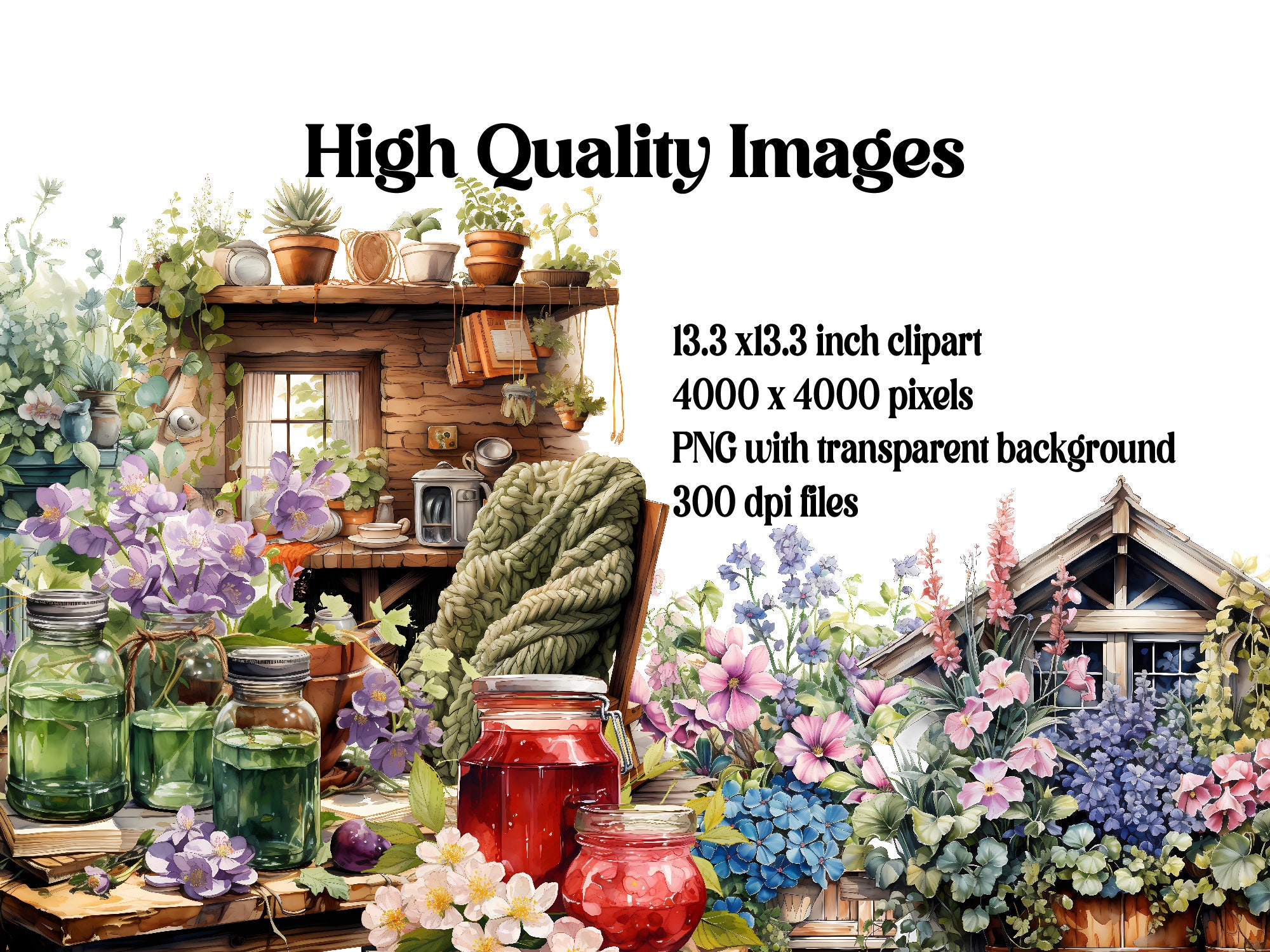 Cottagecore Spring Clipart Bundle - 40 Watercolor Pngs - Digital ...