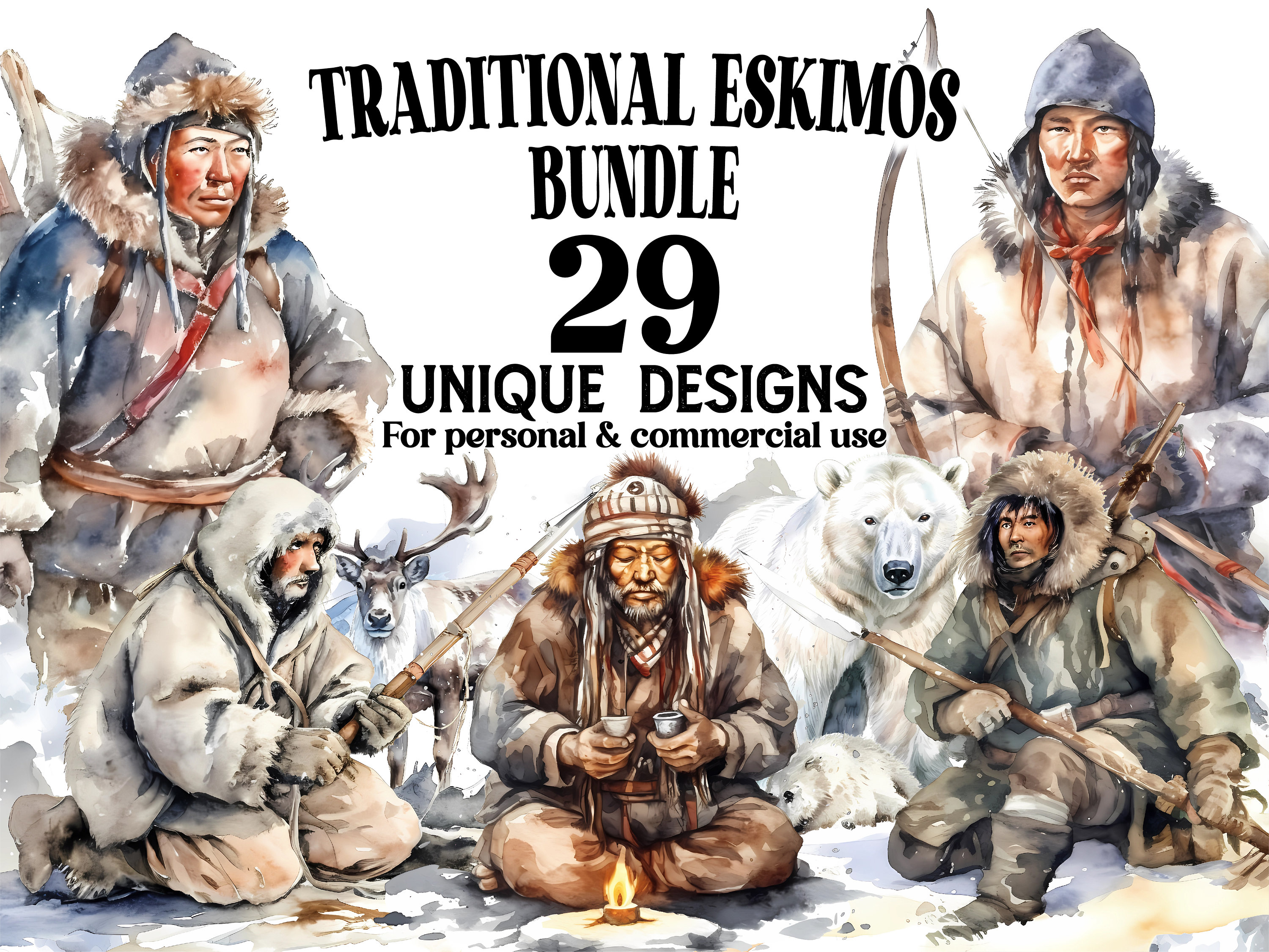 Eskimo Clipart Bundle 29 Watercolor Eskimo Pngs Digital Download for ...