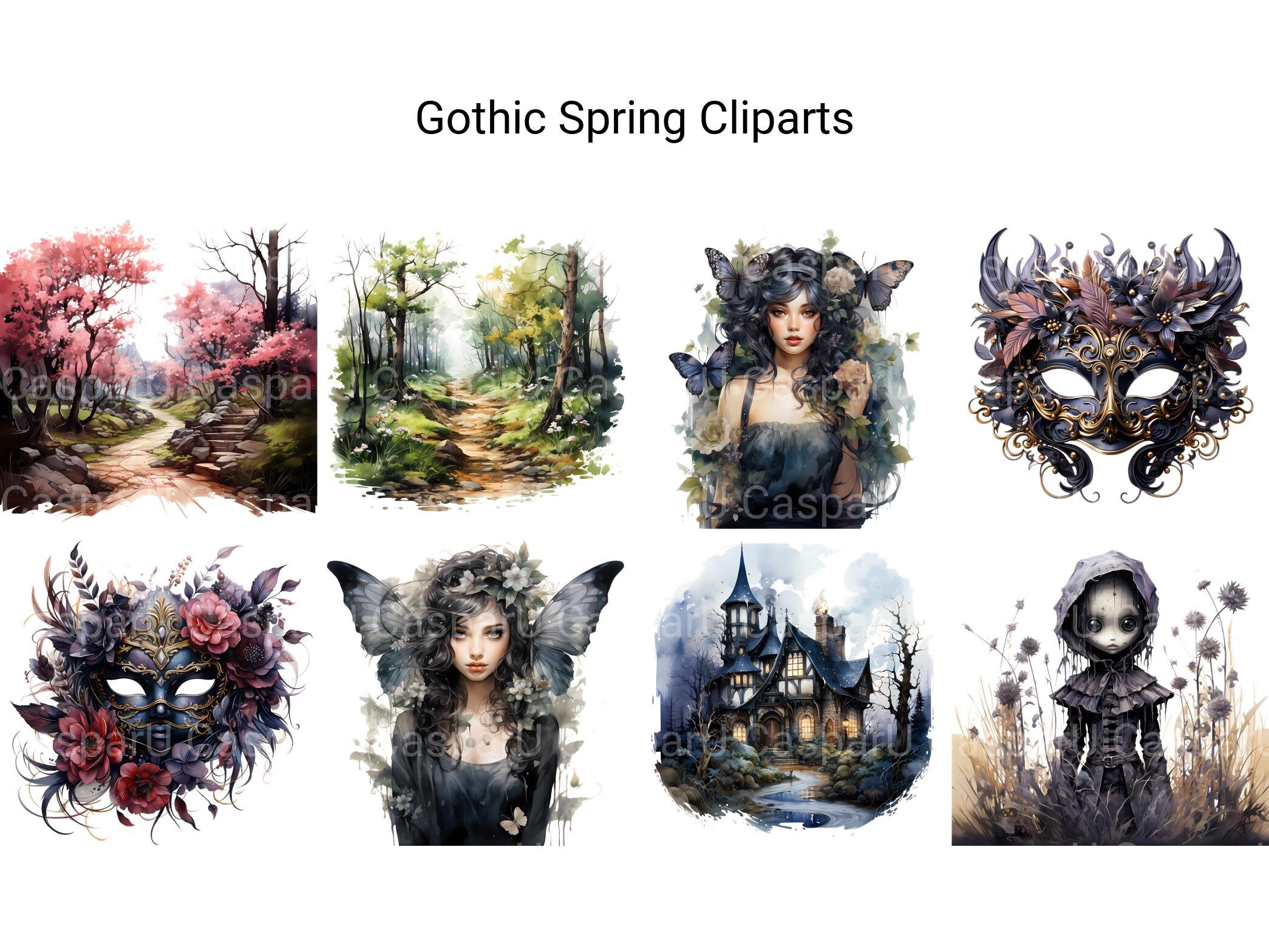 Gothic Spring Clipart Bundle 57 Watercolor Pngs Digital Drawings ...
