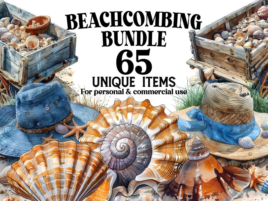 Beachcombing Clipart Bundle - 65 Watercolor Hobby and Craft Pngs ...
