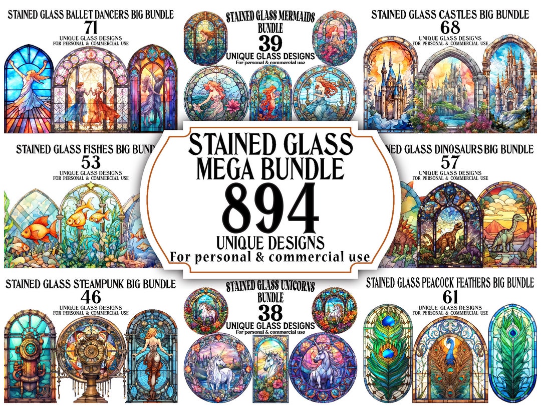 MEGA Stained Glass Bundle - 894 Stained Glass Windows as Transparent ...